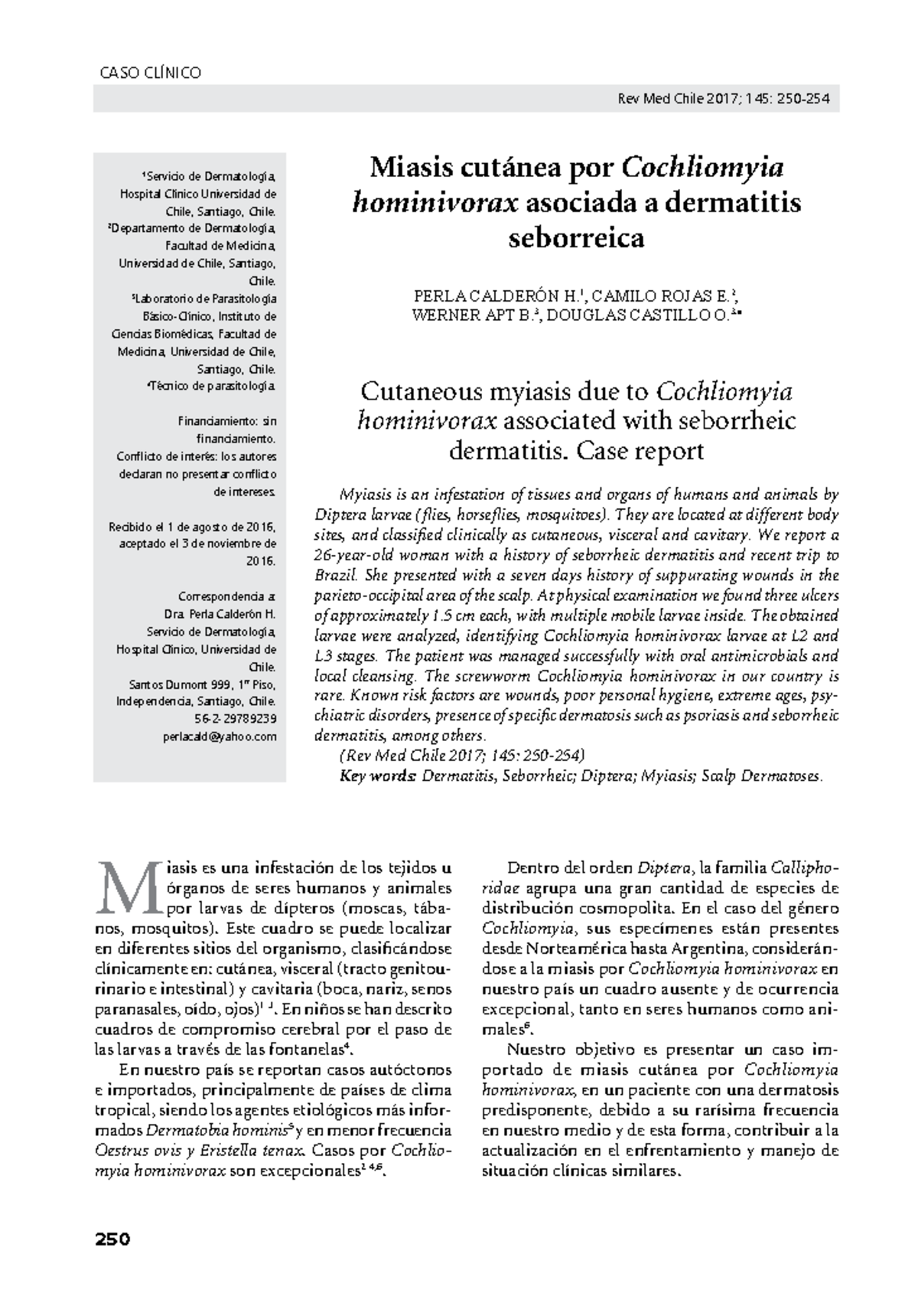 Caso clínico de Miasis Cutánea por Cochliomyia hominivorax - Rev Med ...