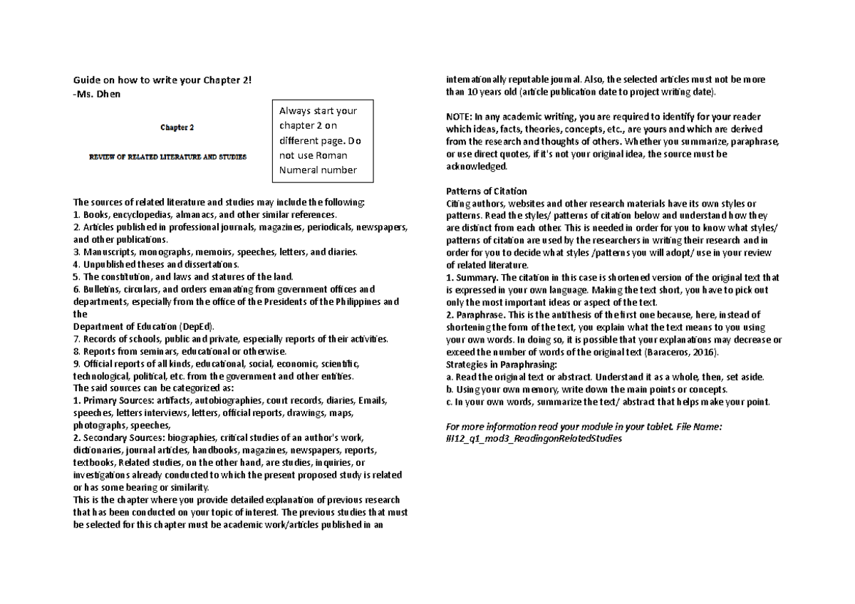 Guide to Writing Chapter 2: Literature Review Techniques - Studocu