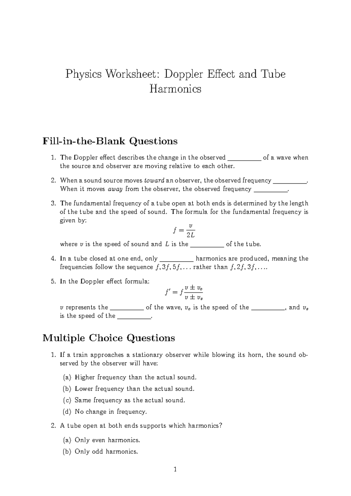 PHYS 101: Doppler Effect Worksheet with Harmonies Guide - Studocu