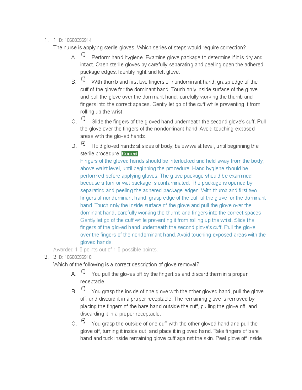 Infection Control Post Test 4: Sterile Gloving and Latex Allergy - Studocu
