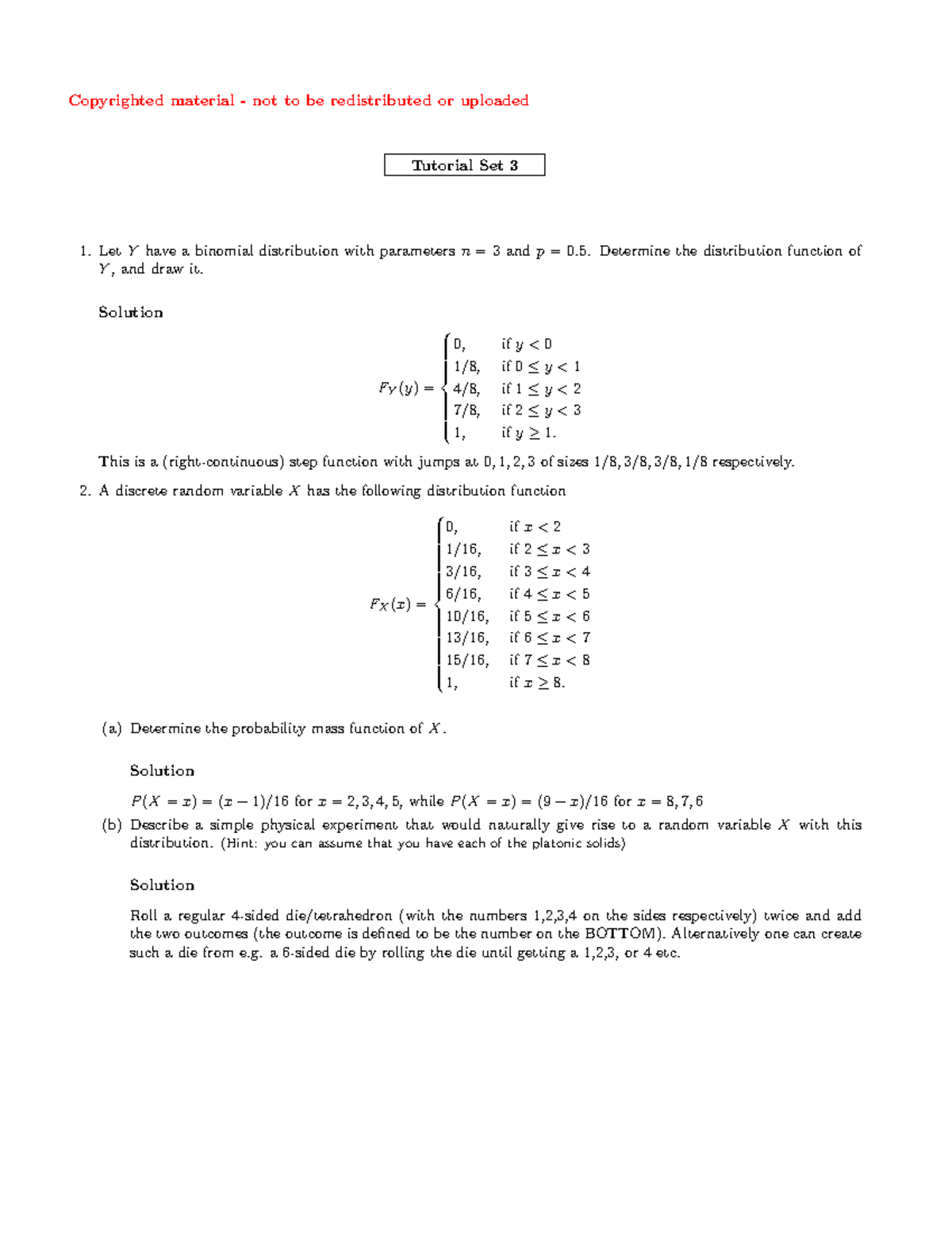 Tutorial Set 3 Solutions for Course 2025 - 111 on Random Variables - Studocu