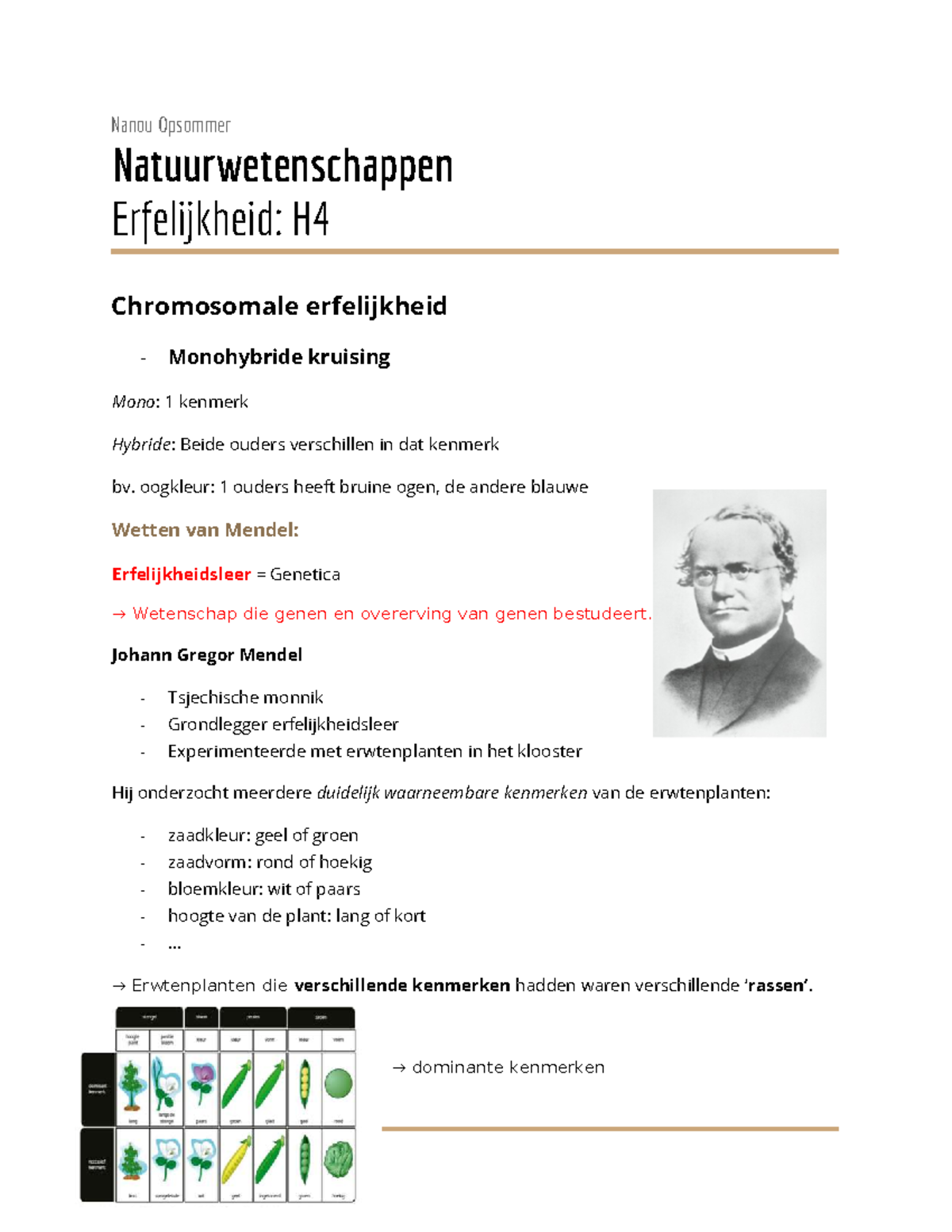 Biologie H4: Chromosomale Erfelijkheid en Monohybride Kruisingen - Studocu