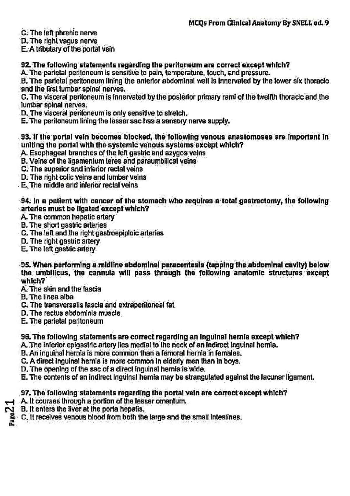 Quiz 362: MCQs on Clinical Anatomy (Snell ed. 9) - Studocu