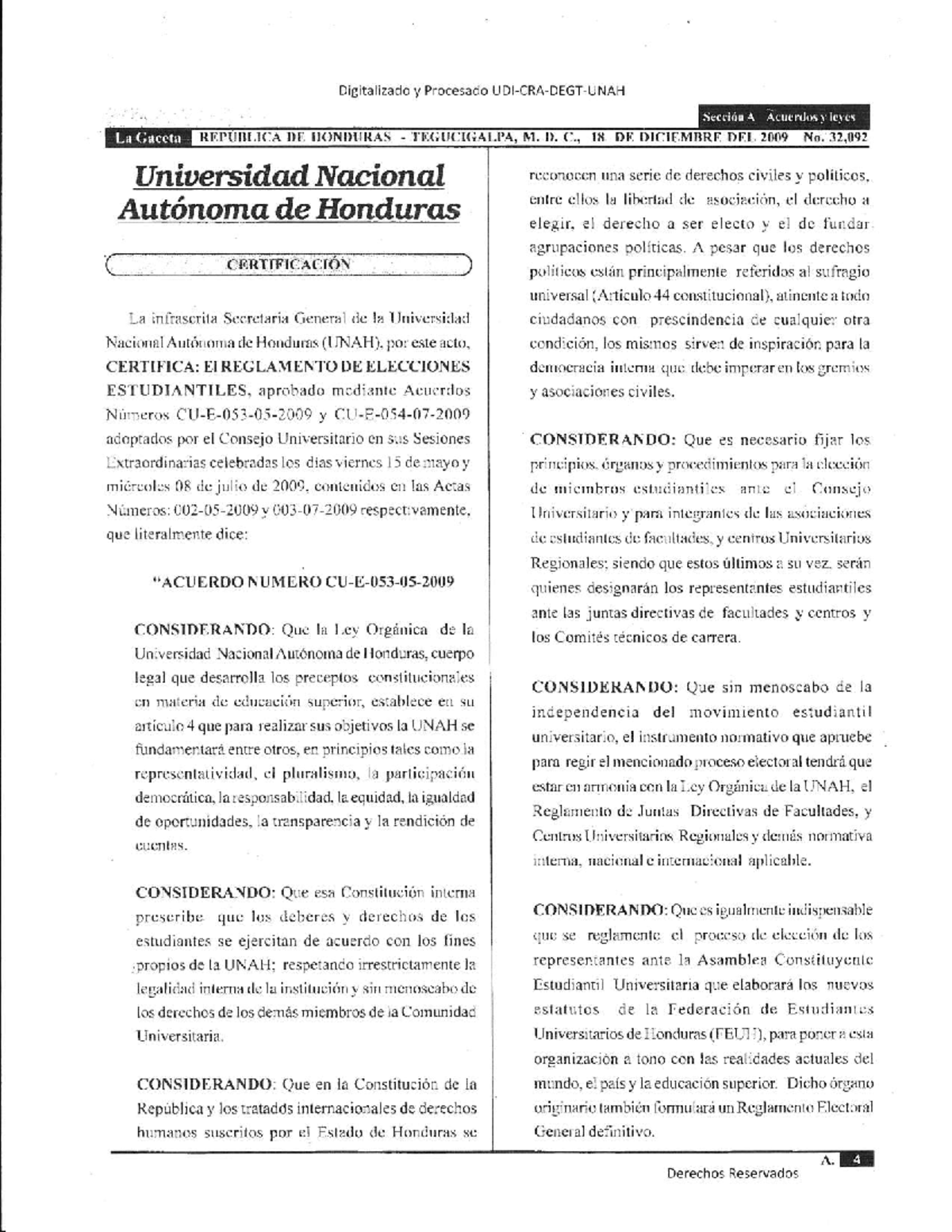 Reglamento General de Elecciones Estudiantiles UDI-CRA-DEGT-UNAH - Studocu