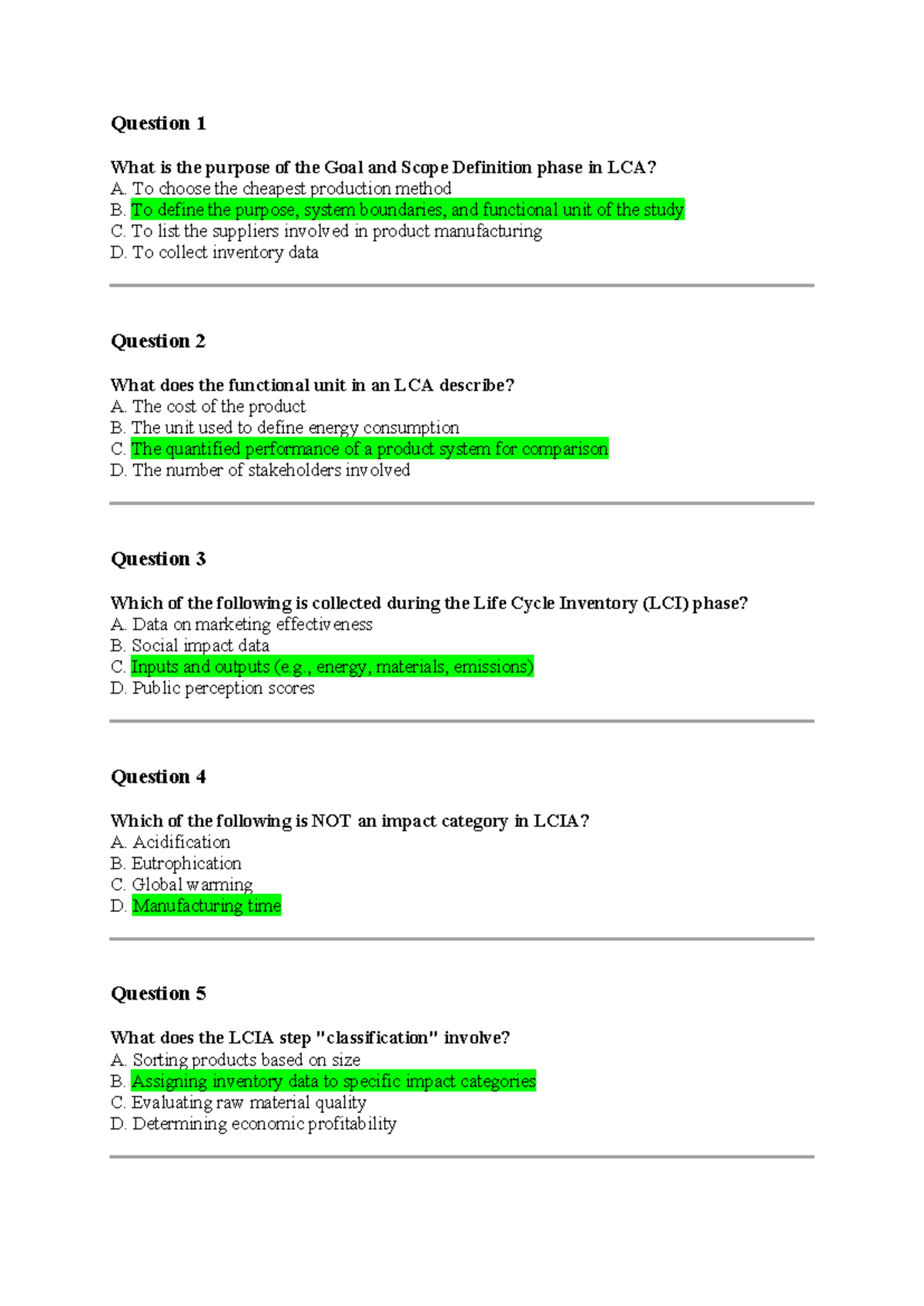 Quiz LCA: Key Concepts and Questions for Understanding Life Cycle ...