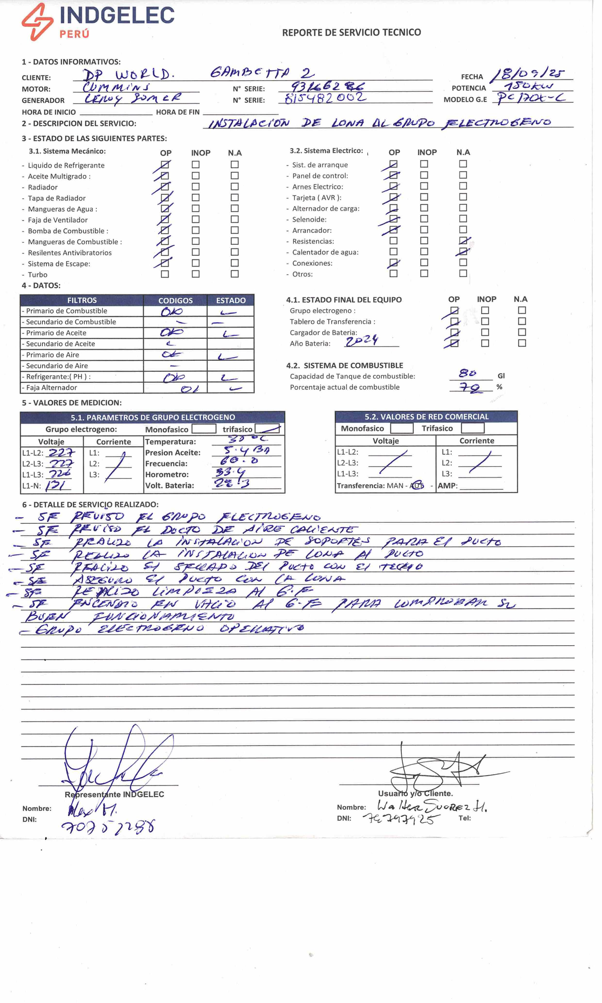 Reporte Técnico de Servicio - DPW Gambetta 2 - Studocu