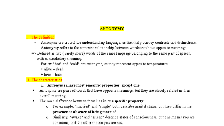 Antonymy: Understanding Opposites in Language - Studocu