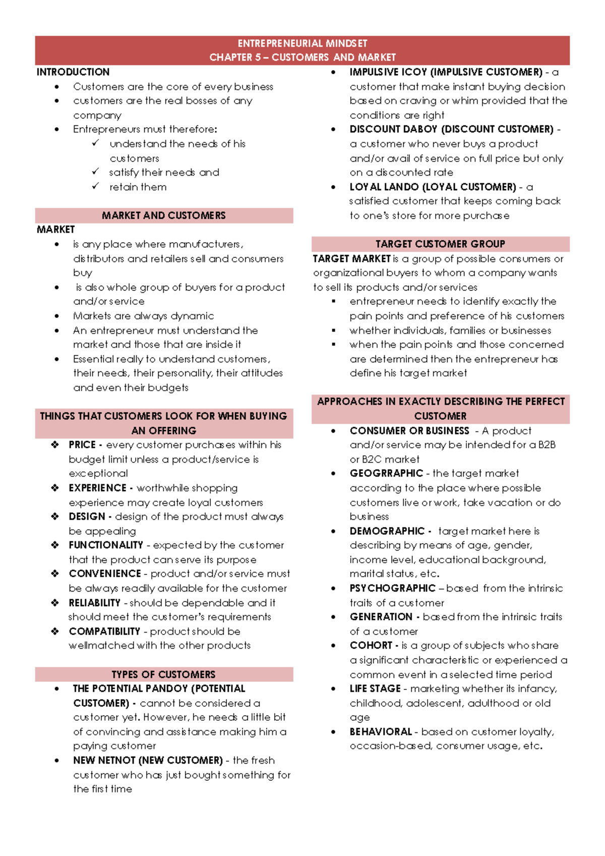 ENTR 101 - Entrepreneurial Mindset: Understanding Customers & Market Insights - Studocu