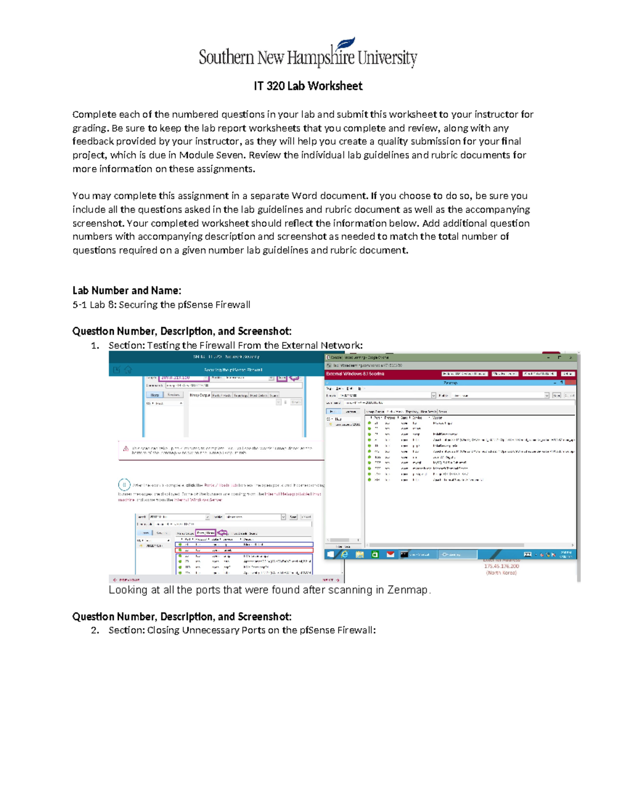 IT 320 Lab 8 Worksheet: Securing the pfSense Firewall Guide - Studocu
