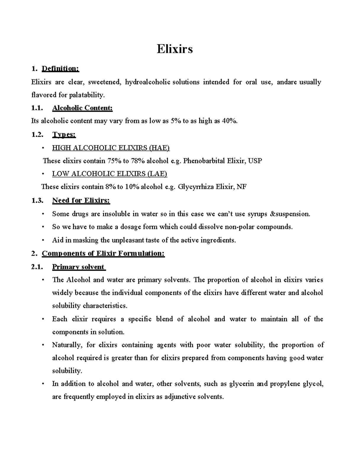 Elixirs: Comprehensive Guide to Formulation and Uses - Studocu