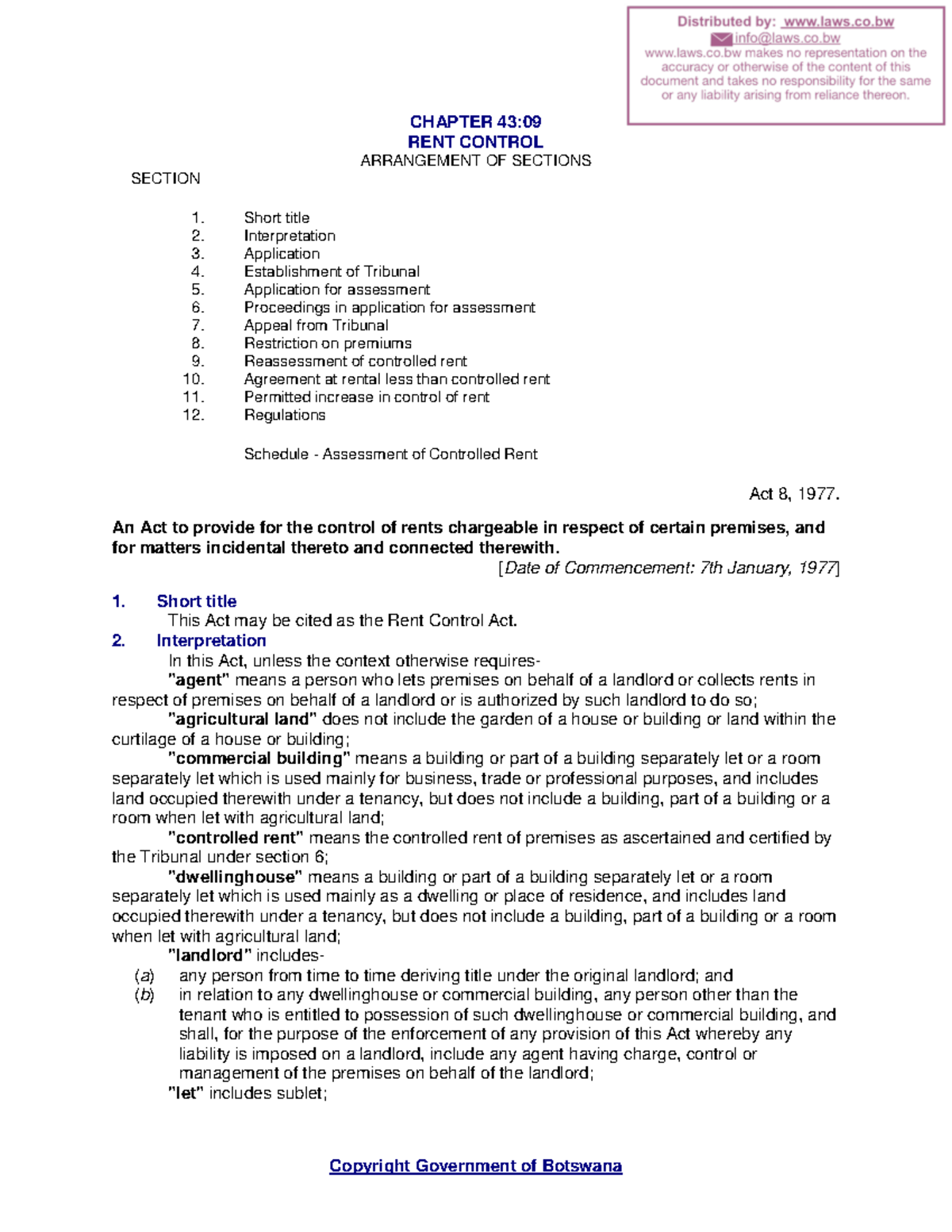 RENT CONTROL ACT: Chapter 43 Overview and Key Provisions - Studocu