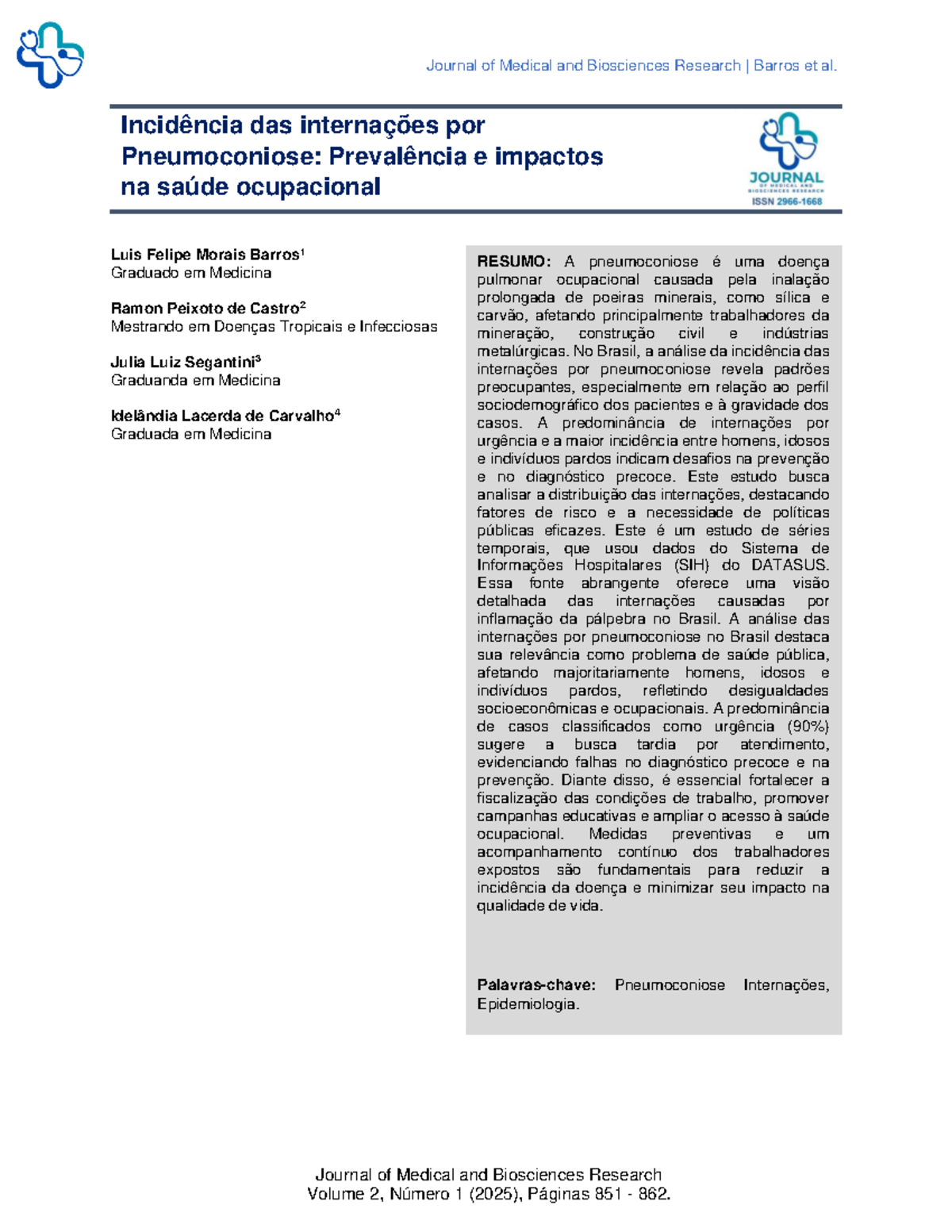 Incidência das Internações por Pneumoconiose: Análise e Impactos na ...