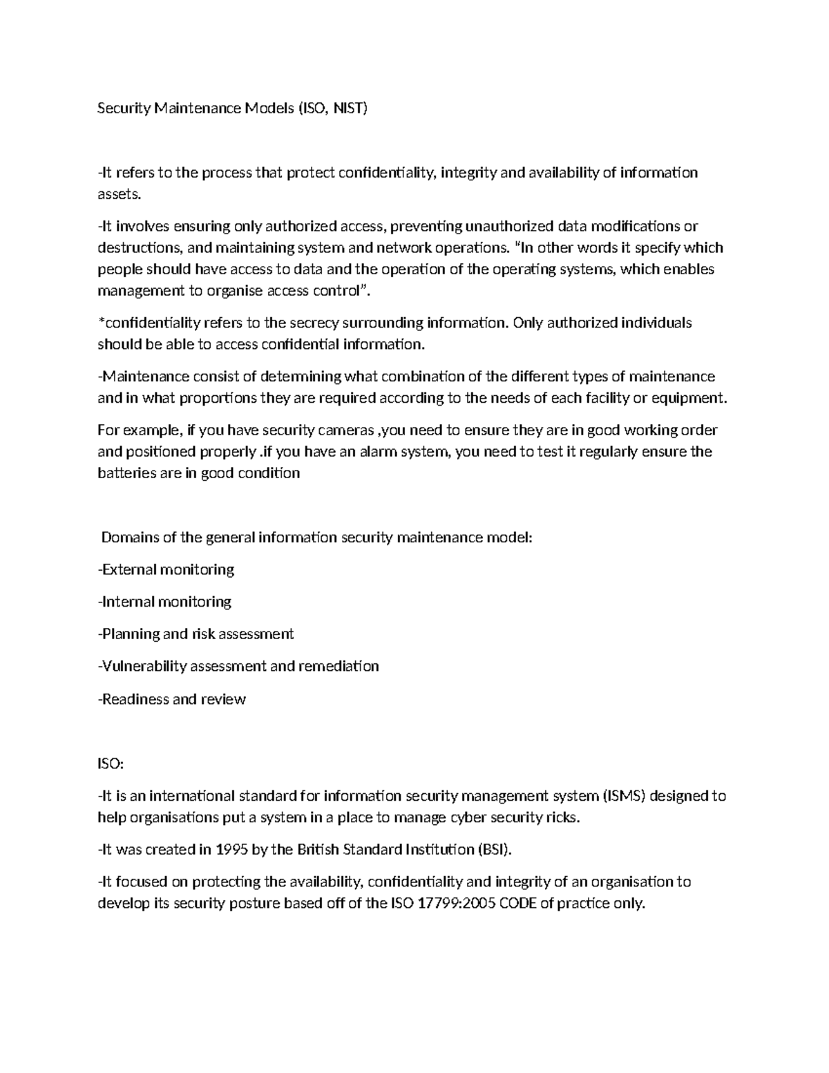 Security Maintenance Models: ISO and NIST Overview and Strategies - Studocu