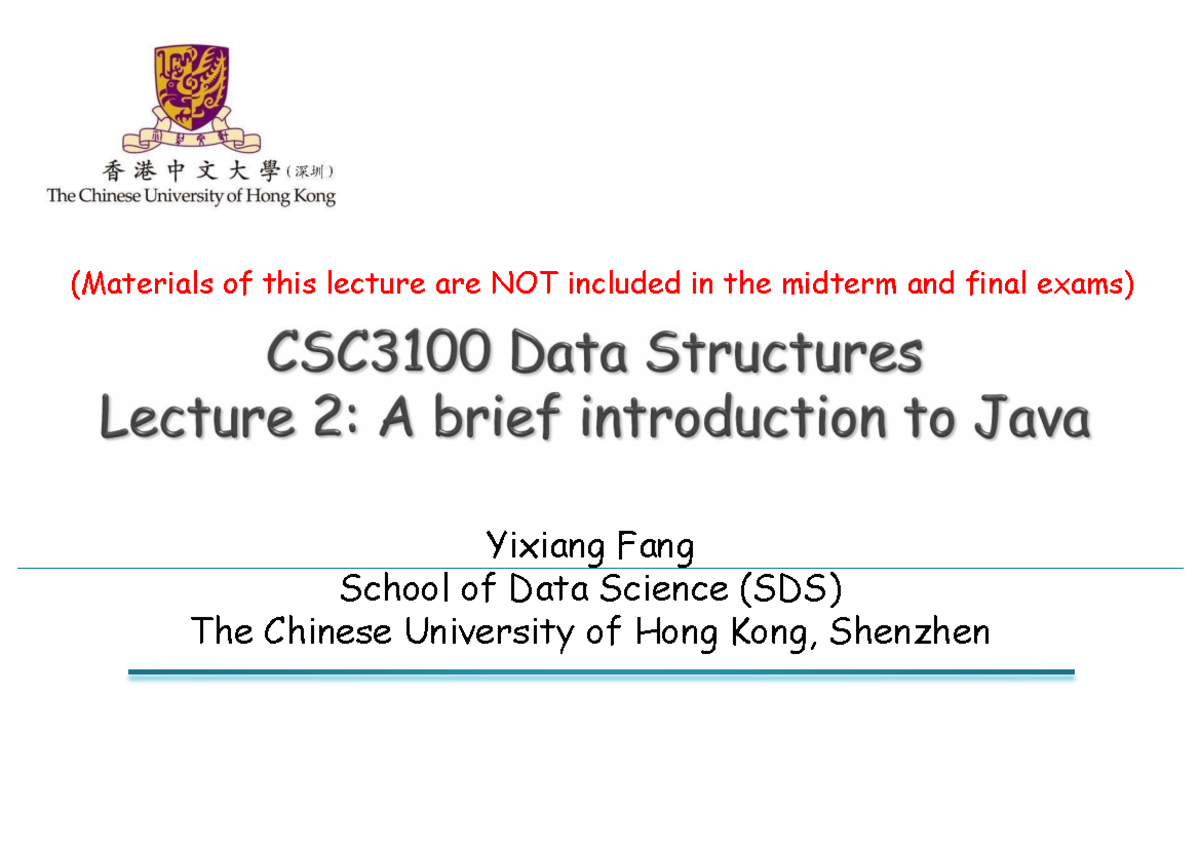 Lecture 2: Java Basics Overview for SDS Students - Studocu