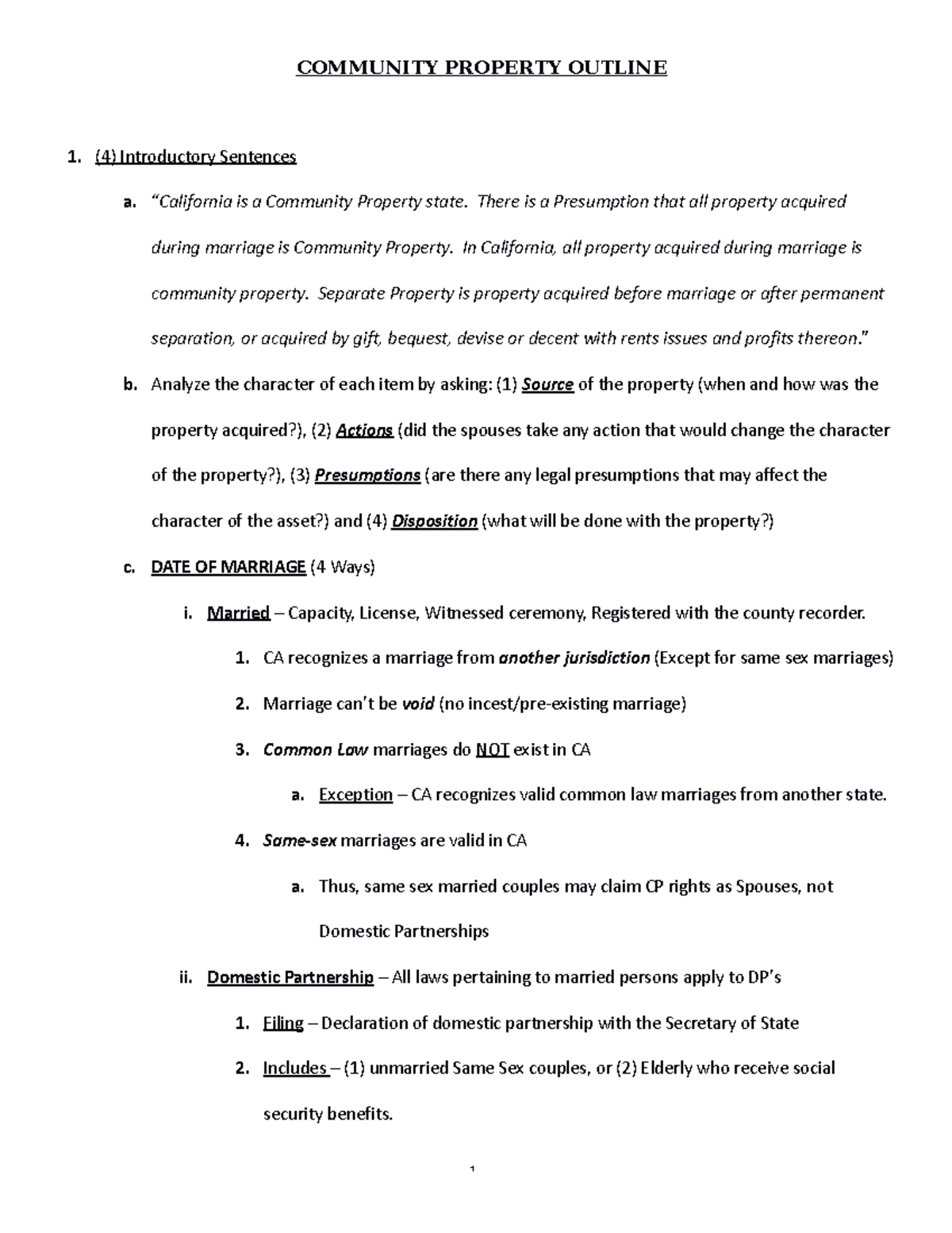 Community Property Outline - COMMUNITY PROPERTY OUTLINE (4 ...