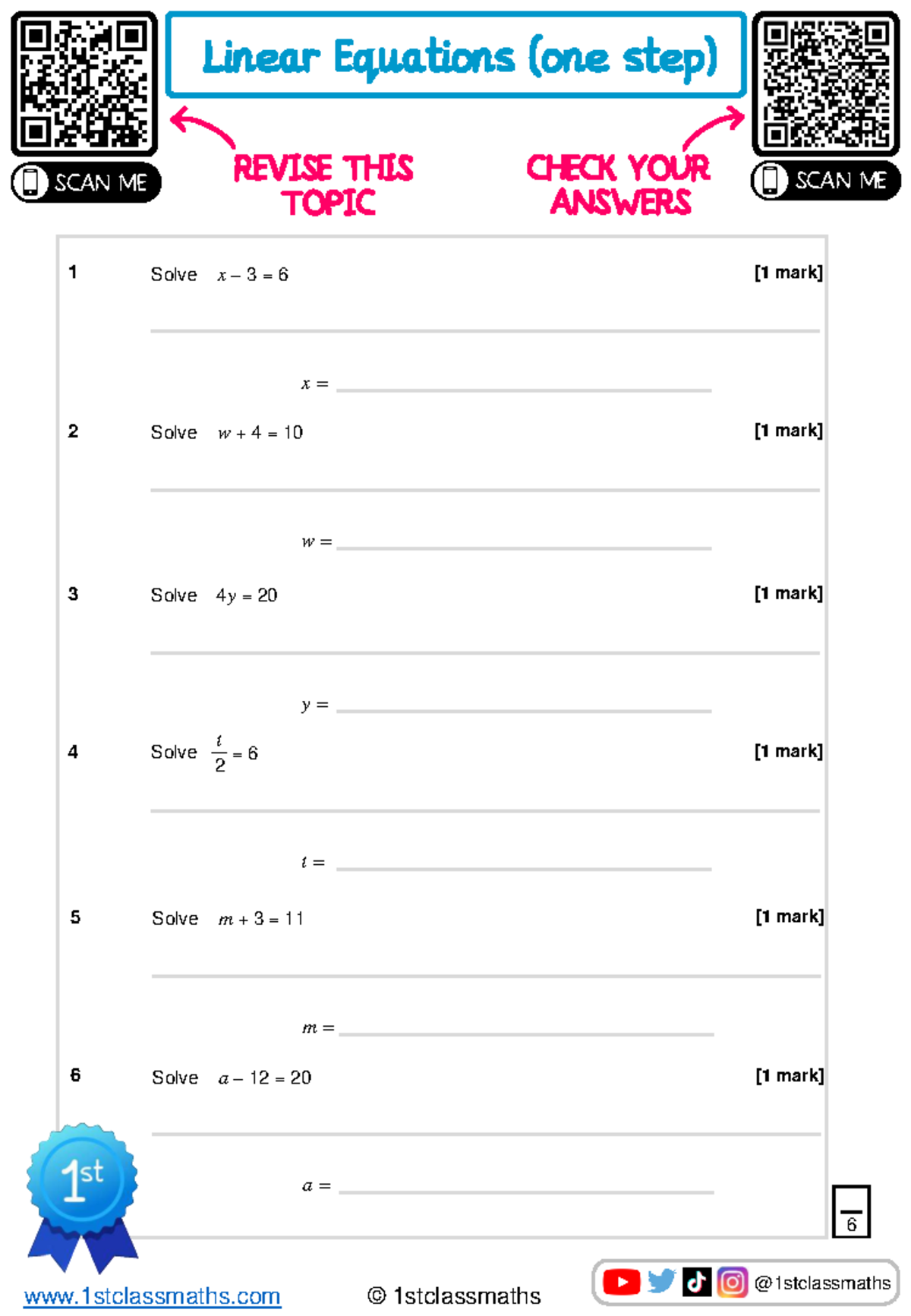 Linear Equations (One Step) AQA - Solutions & Practice - Studocu