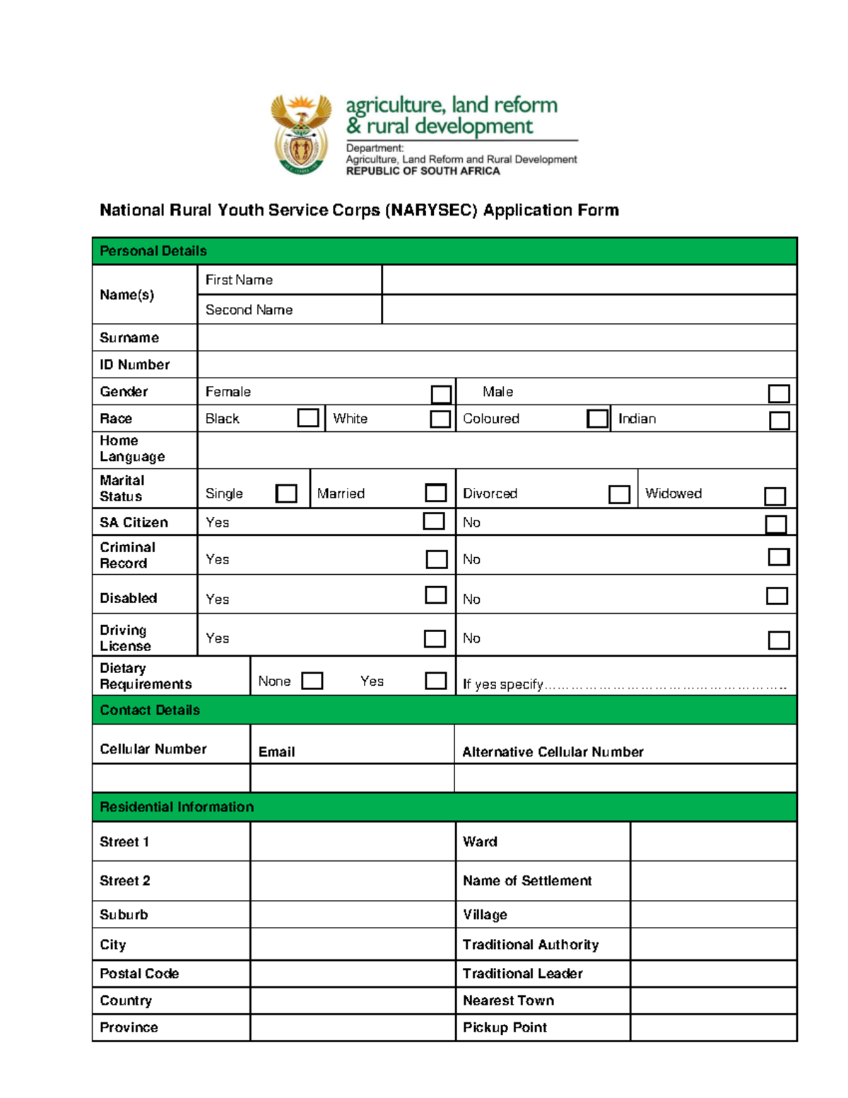 NARYSEC Application Form: Personal & Contact Details - Studocu