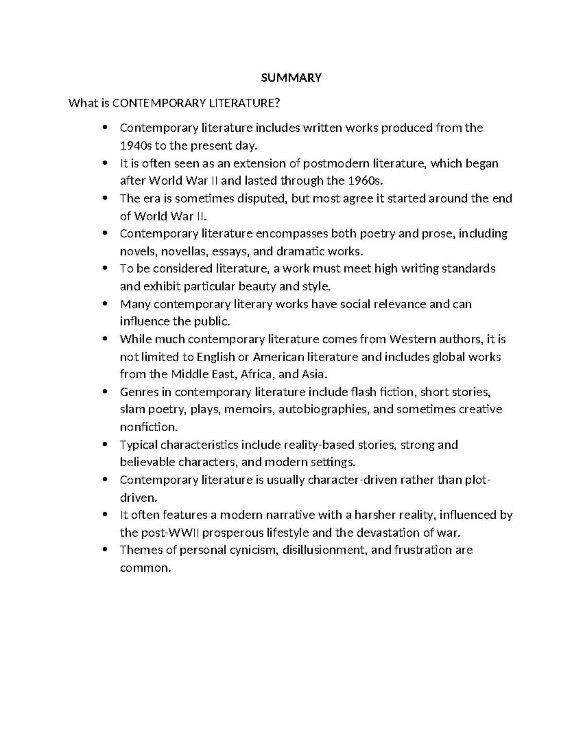 Contemporary Literature: Overview & Key Movements (ENG 202) - Studocu