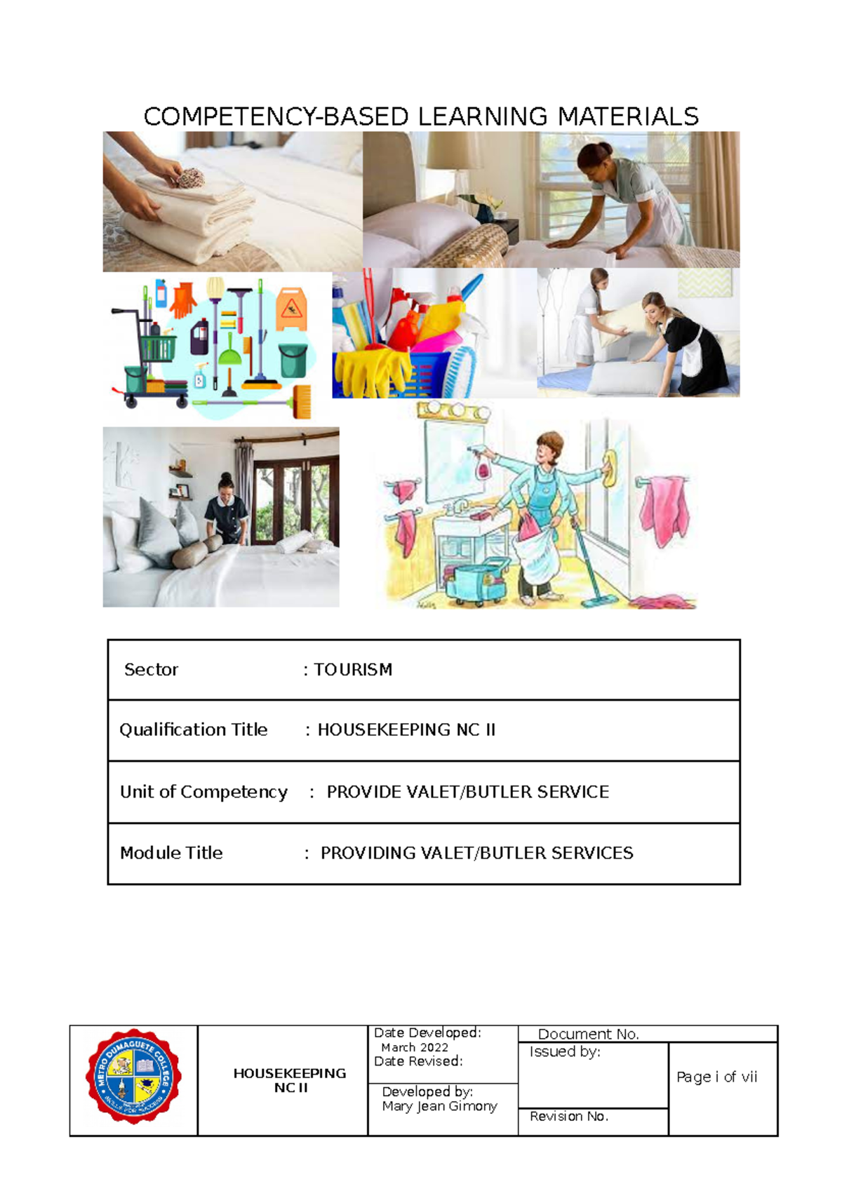 Sample-CBLM - Sample-CBLM - COMPETENCY-BASED LEARNING MATERIALS Sector : TOURISM Qualification ...