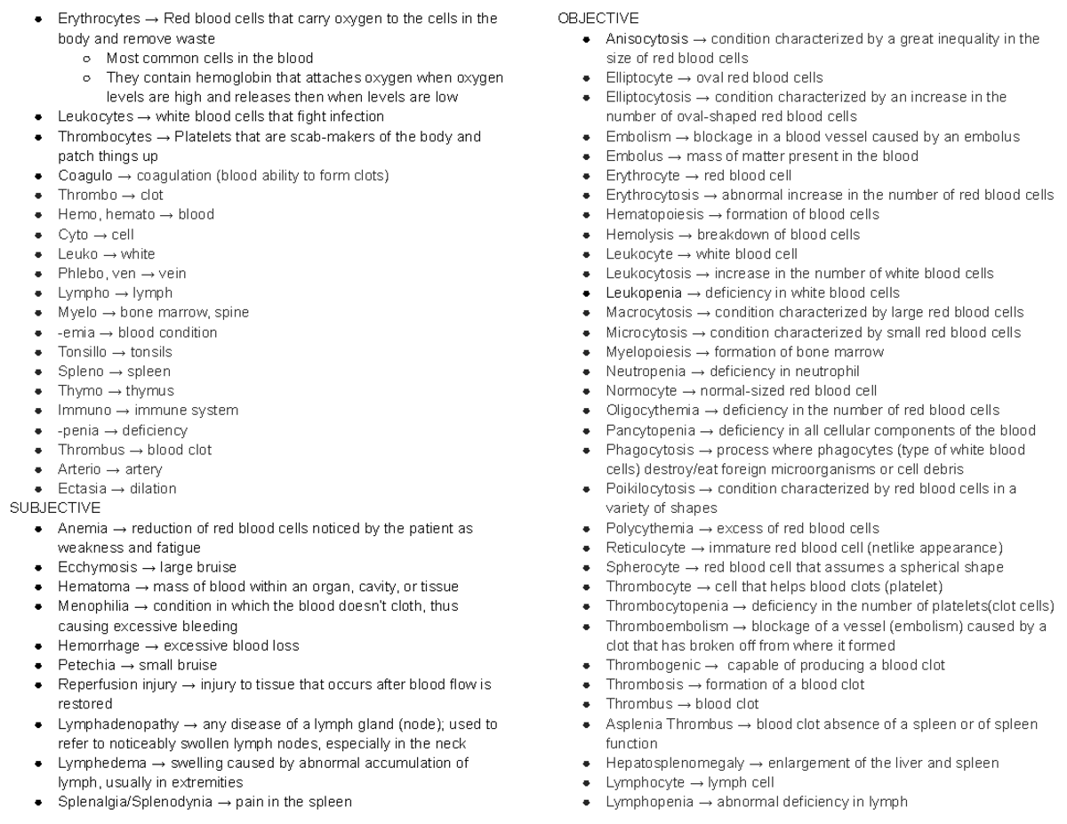 Chapter 8: Medical Terminology of Blood & Lymphatic Systems (Hematology ...