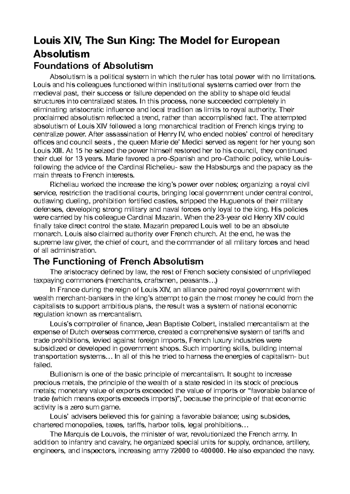 Capitalism - IR101 - Louis XIV, The Sun King: The Model for European ...