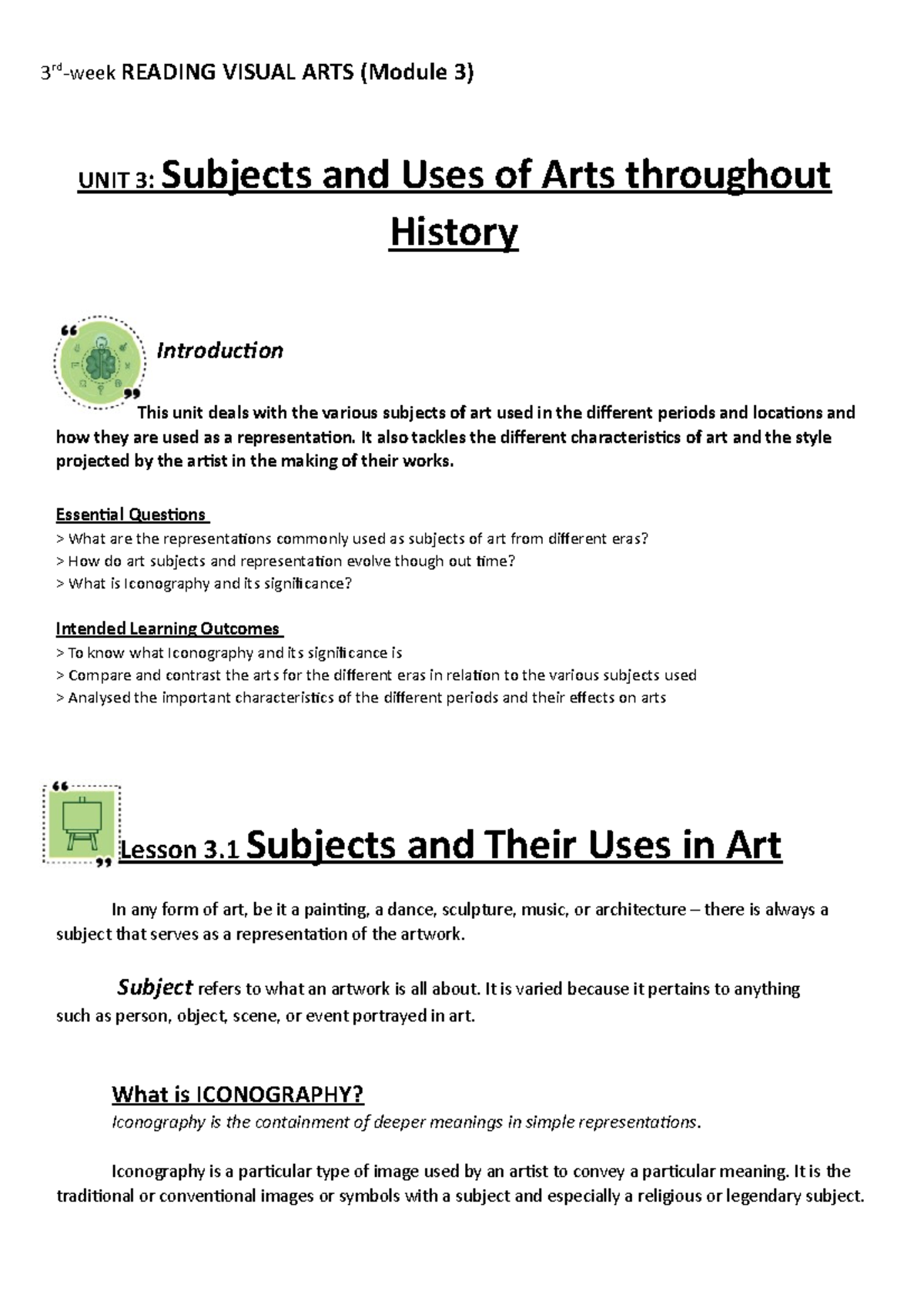 AH4 3rd week Lesson 3 Reading Viual ARTS - 3 rd-week READING VISUAL ...