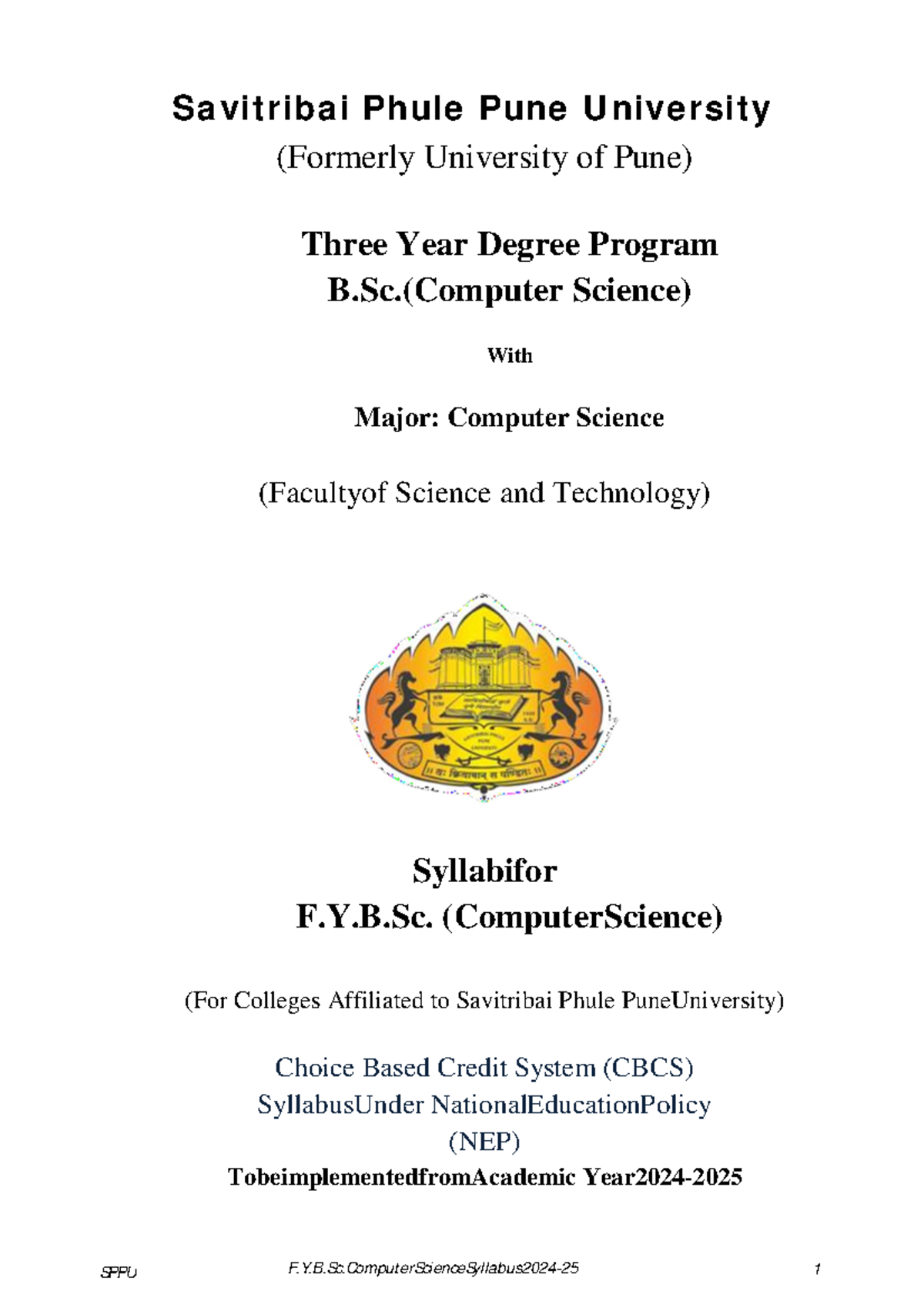 B.Sc. (CS) Syllabus for First Year Under NEP 2020 - Academic Year 2024 ...