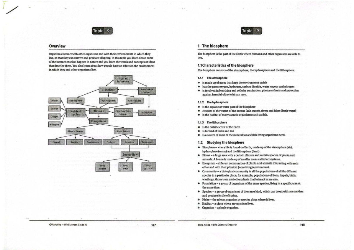 Life Sciences Grade 10: Topic 9 - Overview of the Biosphere and ...