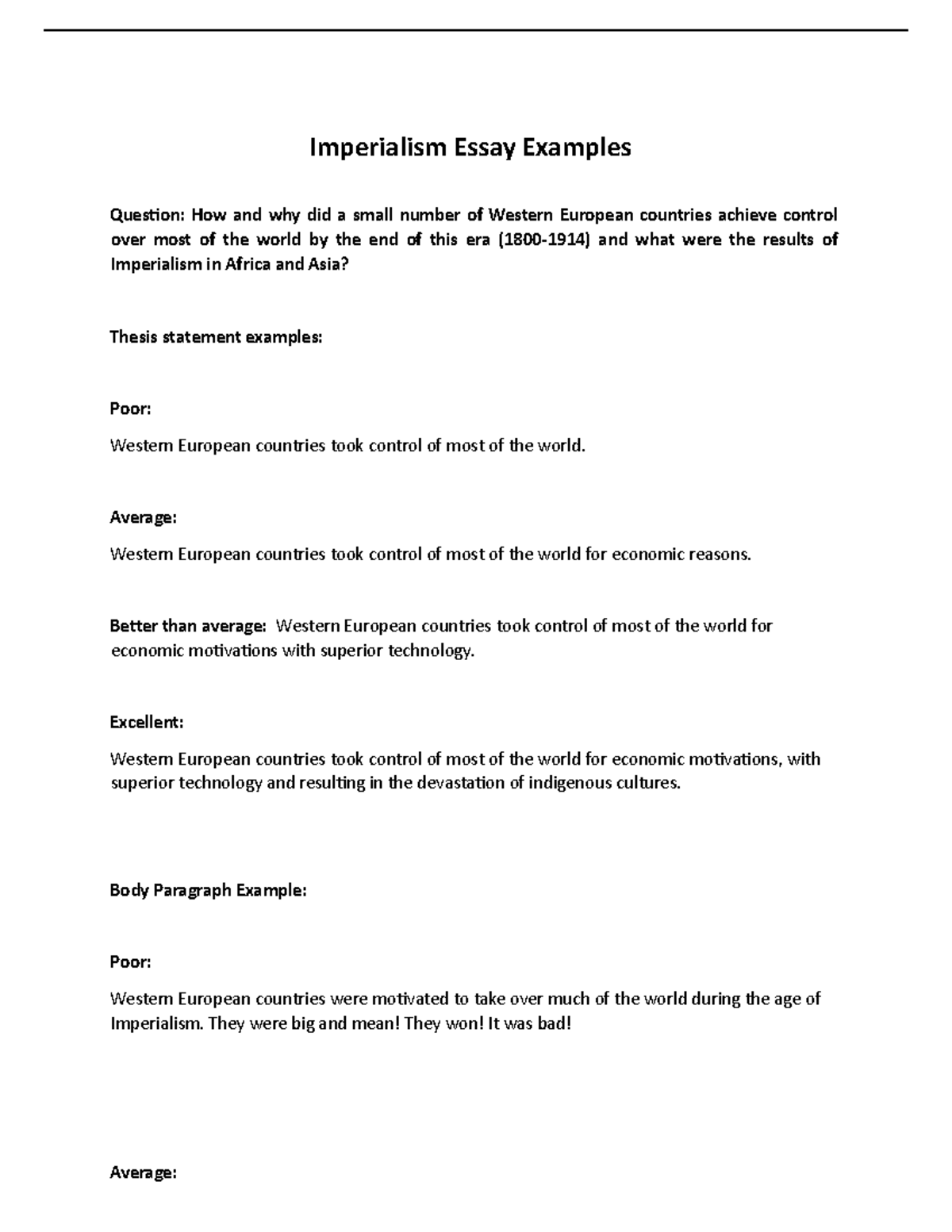 Imperialism Essay Examples - Imperialism Essay Examples Question: How ...