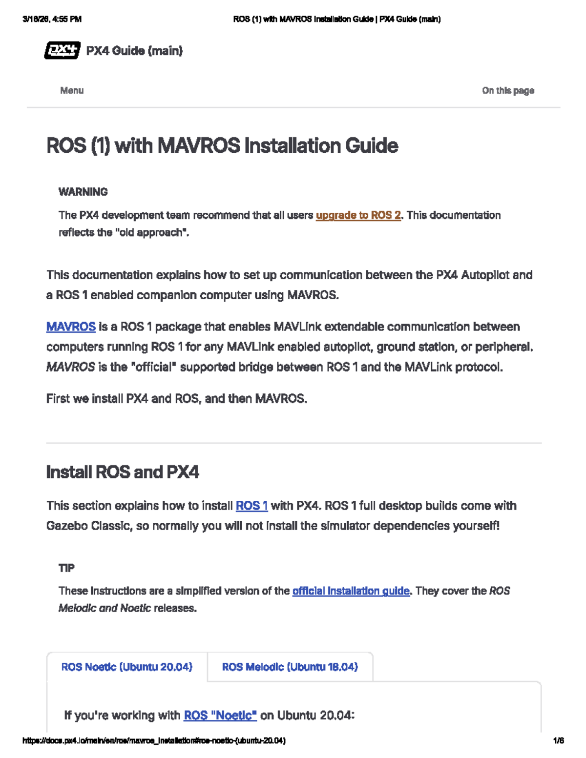 MAVROS Installation Guide for PX4 with ROS 1 (Melodic/Noetic) - Studocu