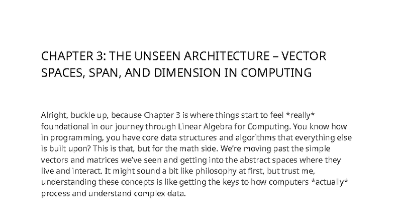 CHAPTER 3: VECTOR SPACES, SPAN, AND DIMENSION IN COMPUTING (LA101 ...