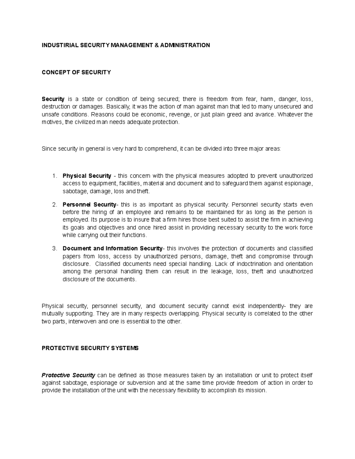 IND 301: Intro to Industrial Security Concepts & Management Notes - Studocu