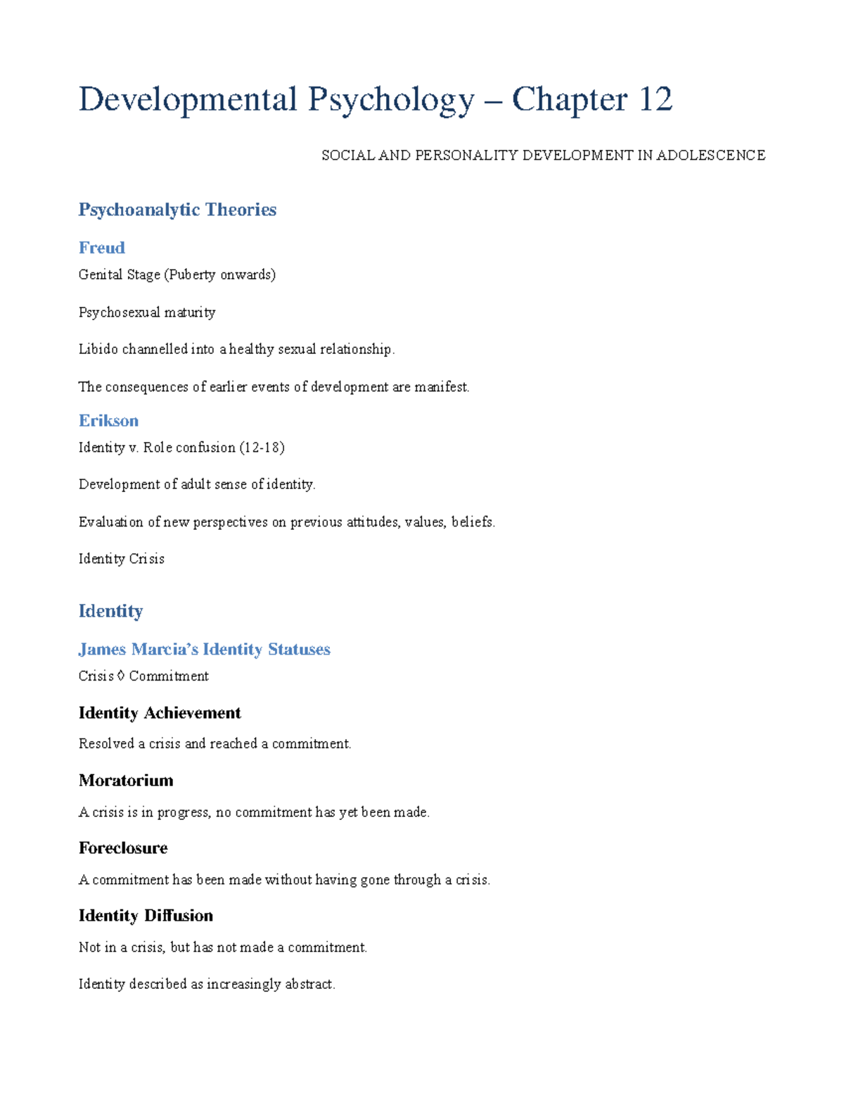 12 - Developmental Psychology Notes - Developmental Psychology ...