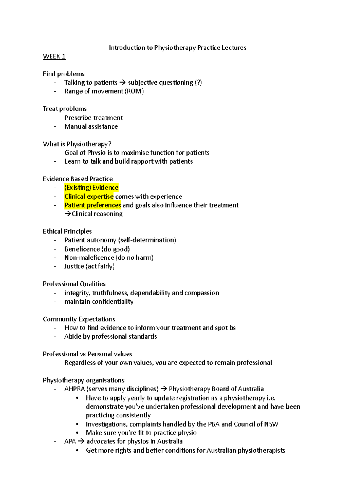 Introduction to Physiotherapy Practice Lecture Notes - Introduction to ...