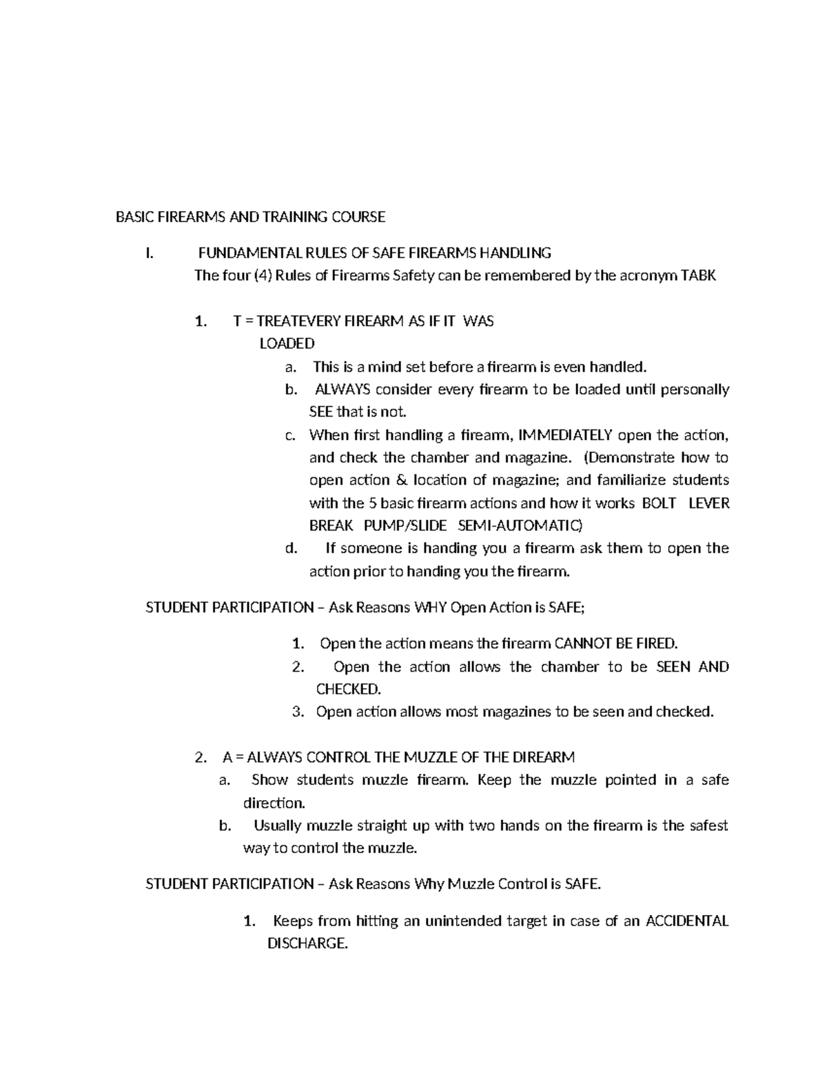 Basic Firearms Training Course I: Safe Handling & Marksmanship Rules ...