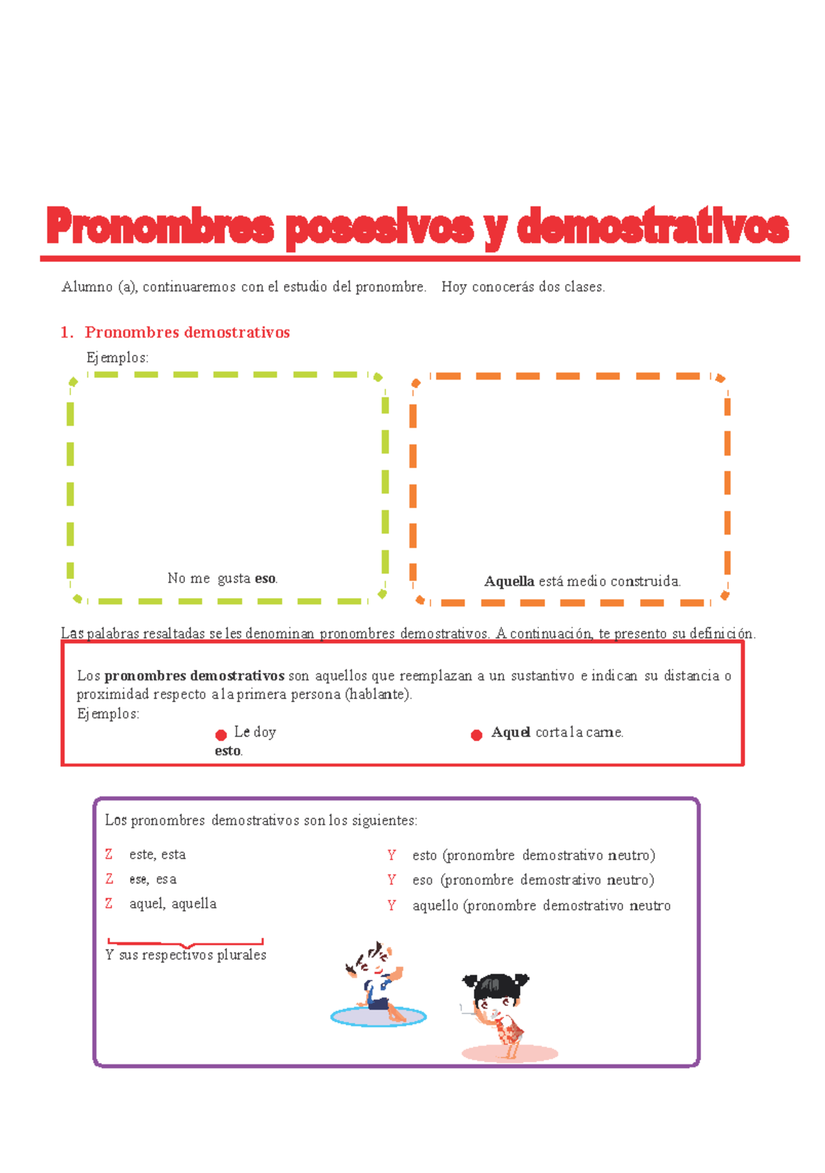 Pronombres Posesivos y Demostrativos - Quinto Grado Primaria - Studocu