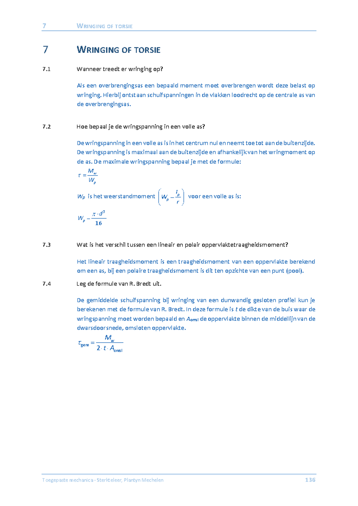 H07 - Wringing of Torsie Explained: Concepts and Calculations - Studocu