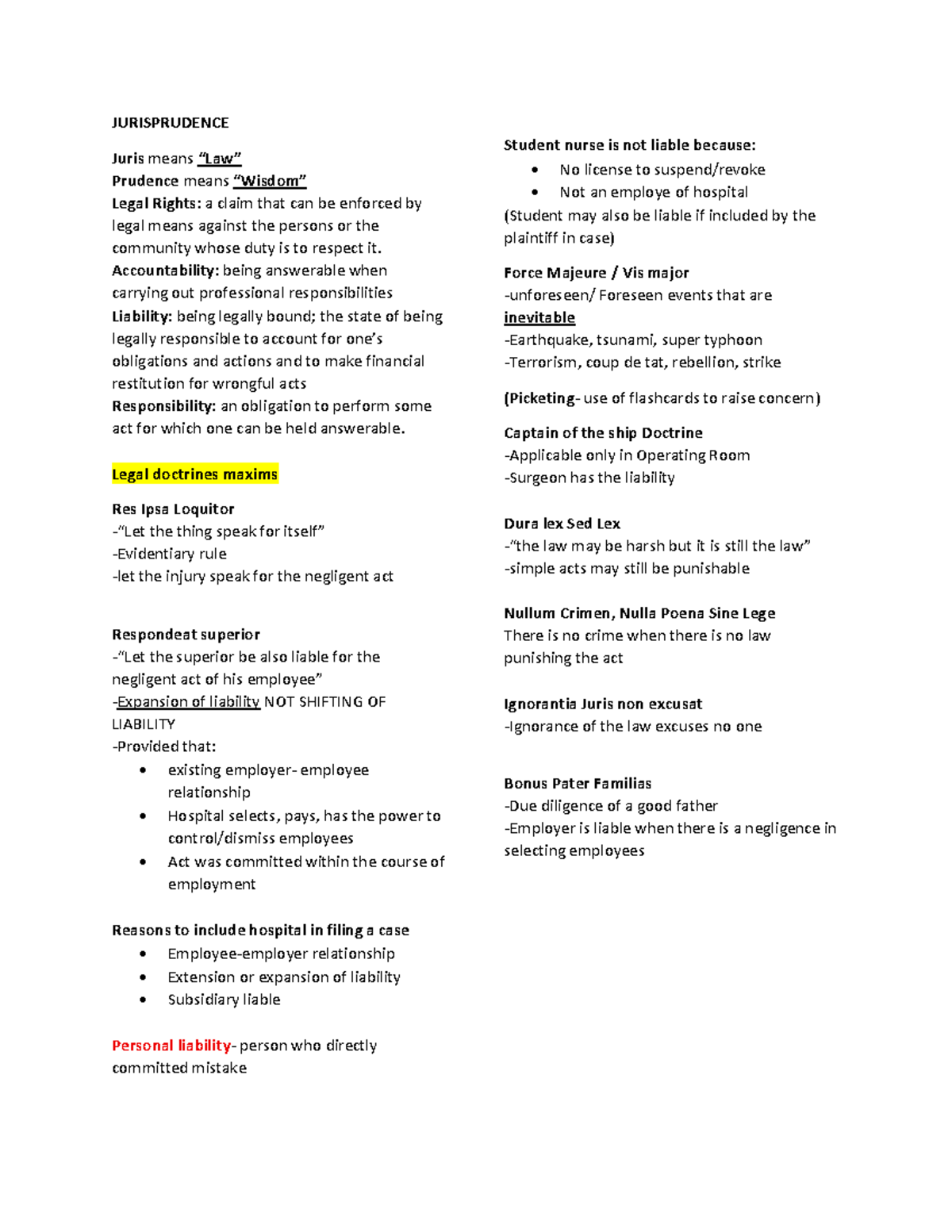 JURIS 101: Key Legal Concepts and Responsibilities in Nursing Practice ...