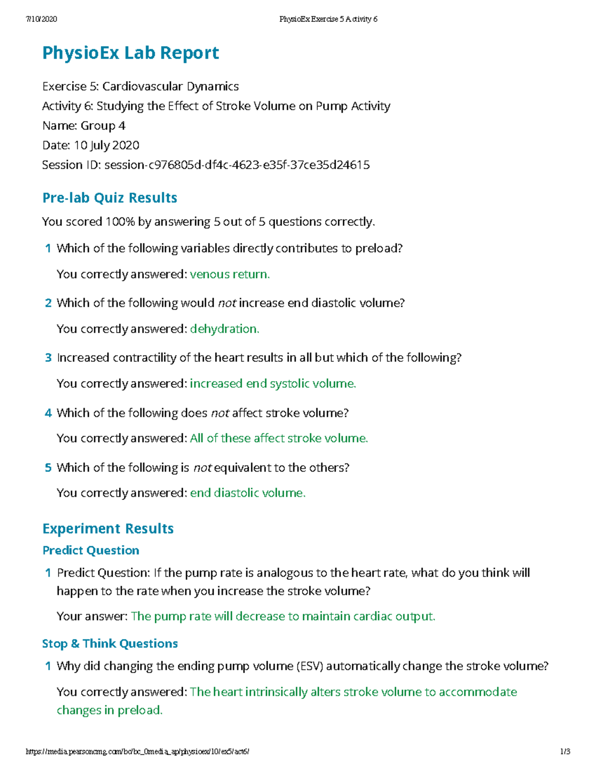 PhysioEx 5: Cardiovascular Dynamics - Stroke Volume Effects Report ...