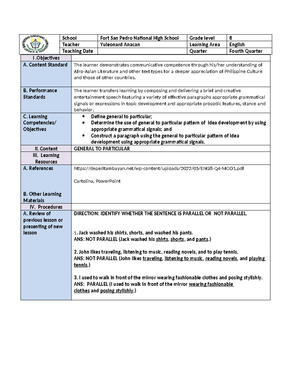 Using Opinion-Marking Signals in Grade 8 English - LESSON PLAN - Studocu