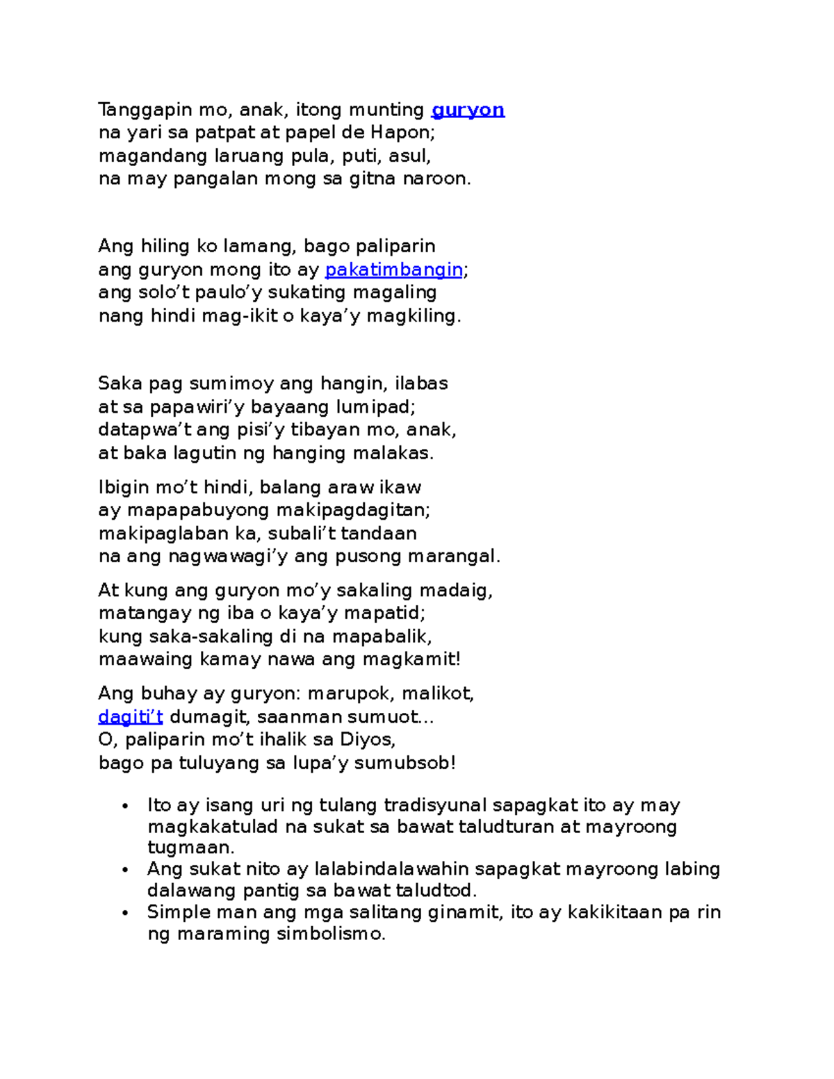 Guryon - Lecture on Traditional Poetry and Symbolism - Studocu