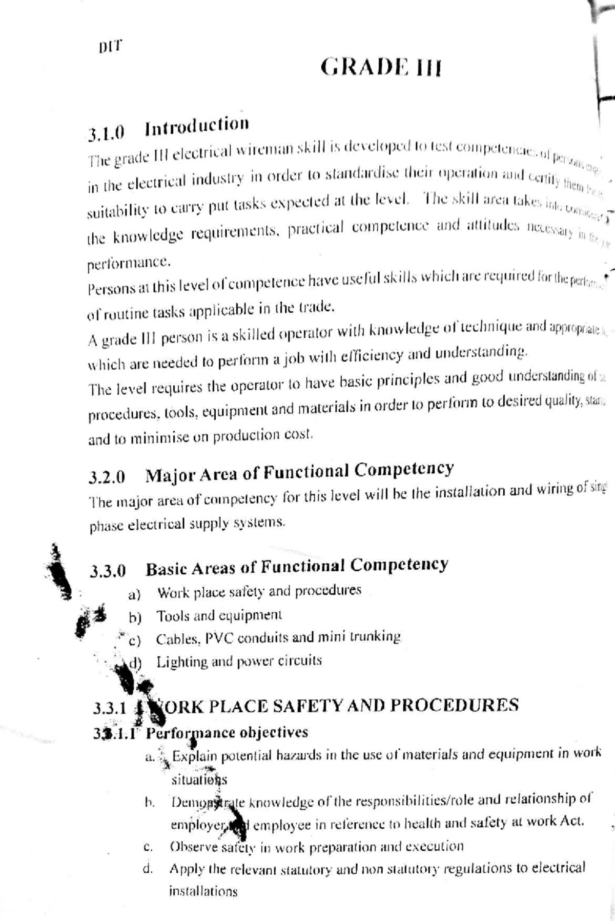 DIT GRADE 3.1.0 Electrical Wireman Skills and Competencies Overview ...