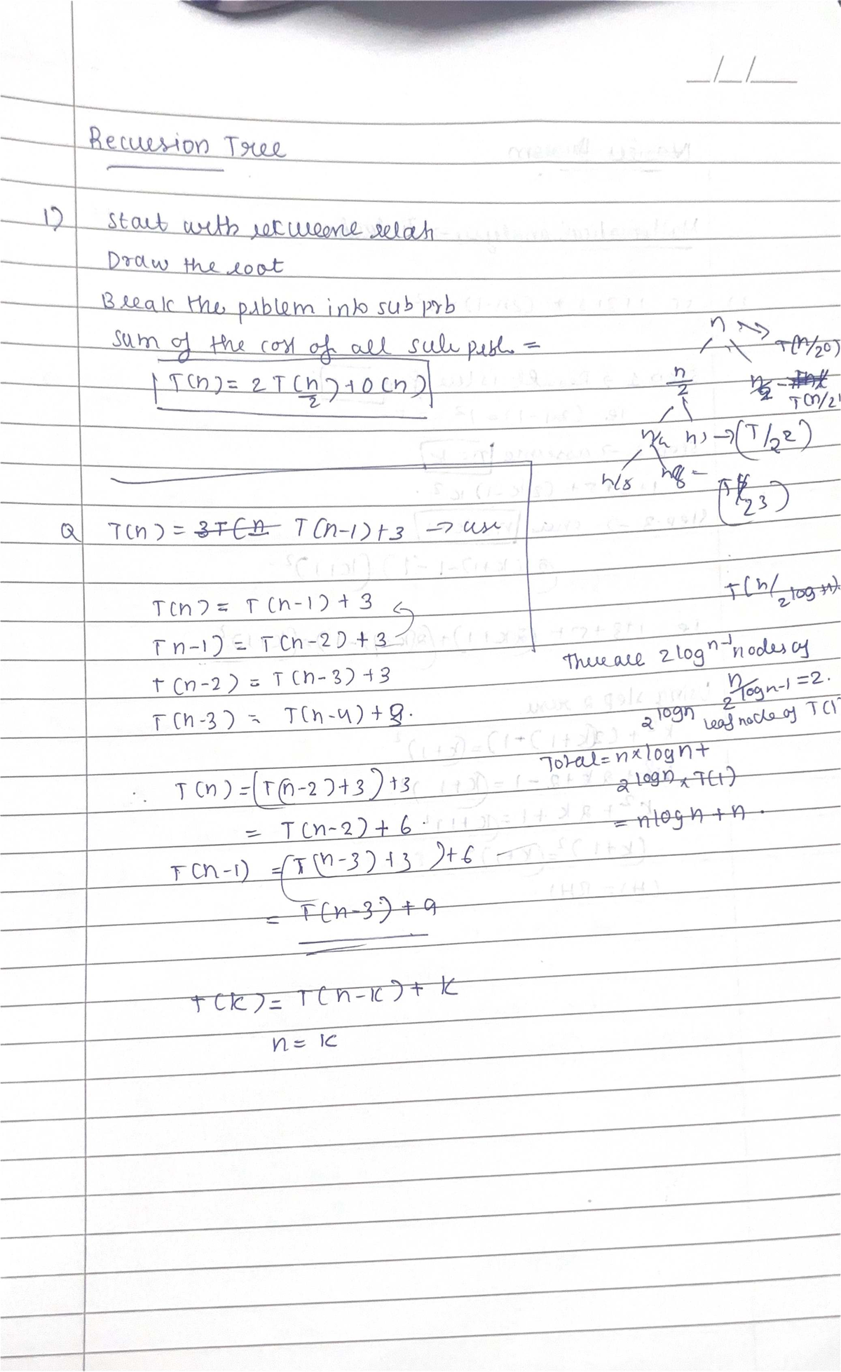 Recursion Notes: Understanding Recursion Trees and Costs - Studocu