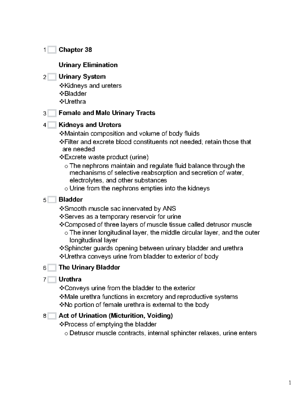 Ch 38 Urinary Outline - ... - 1 Chapter 38 Urinary Elimination Urinary ...