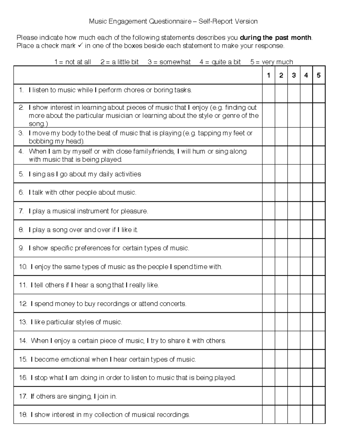 Music Engagement Questionnaire (Music EQ) - Studocu