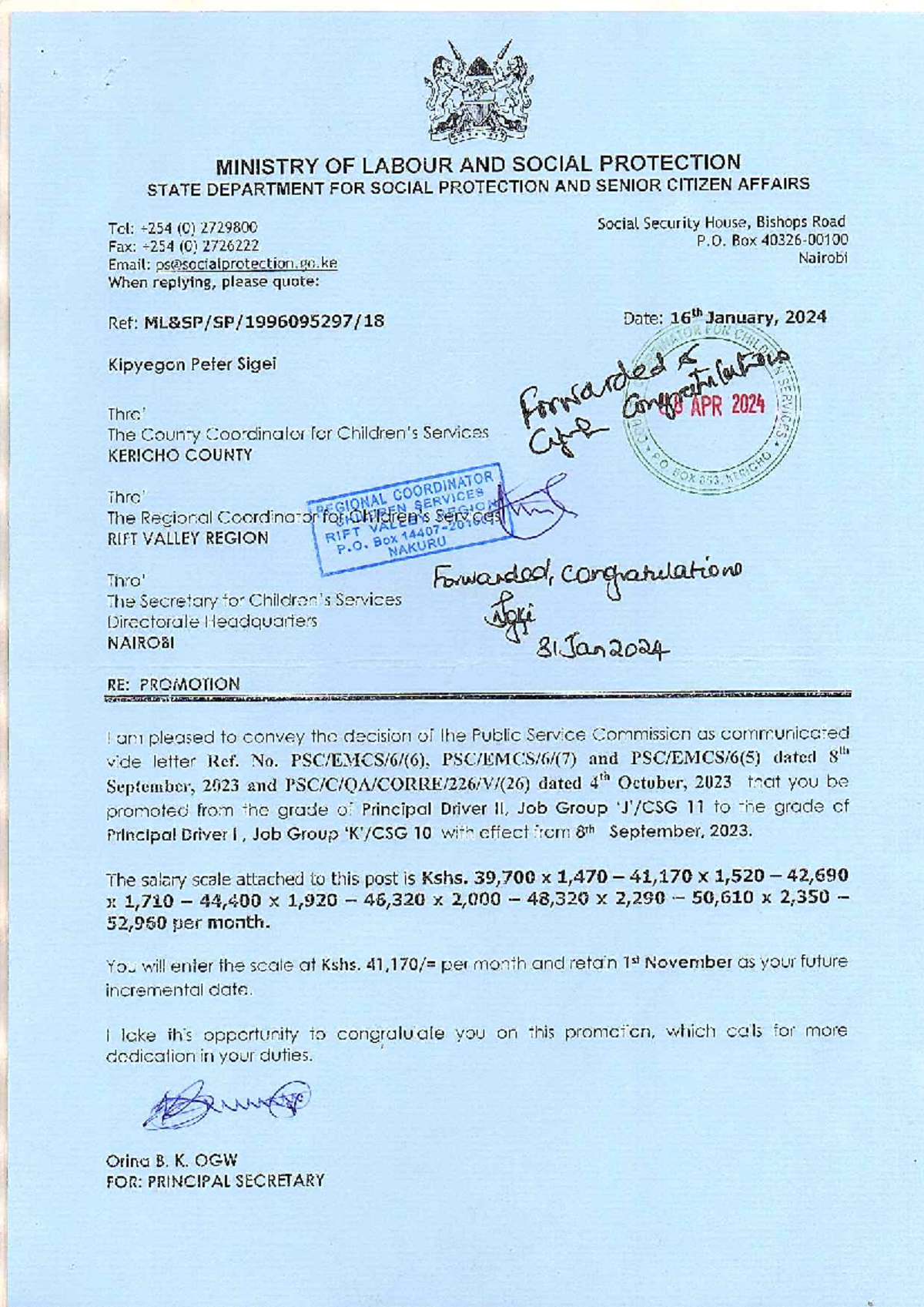 Promotion Notification for Kipyegon Peter Sigei - 2024 - Studocu