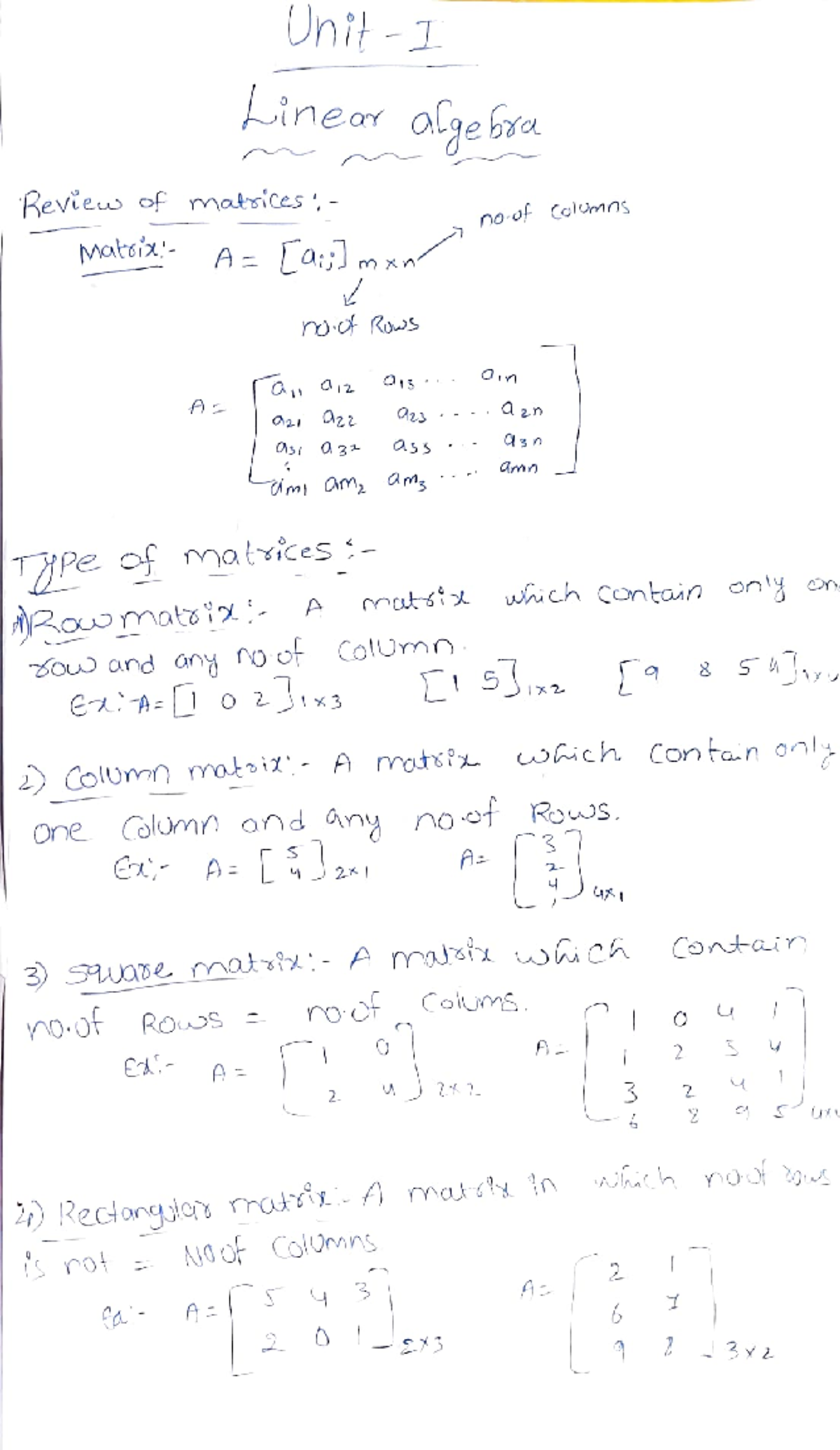 Unit I Linear Algebra Notes - MTH 165 Review and Concepts - Studocu