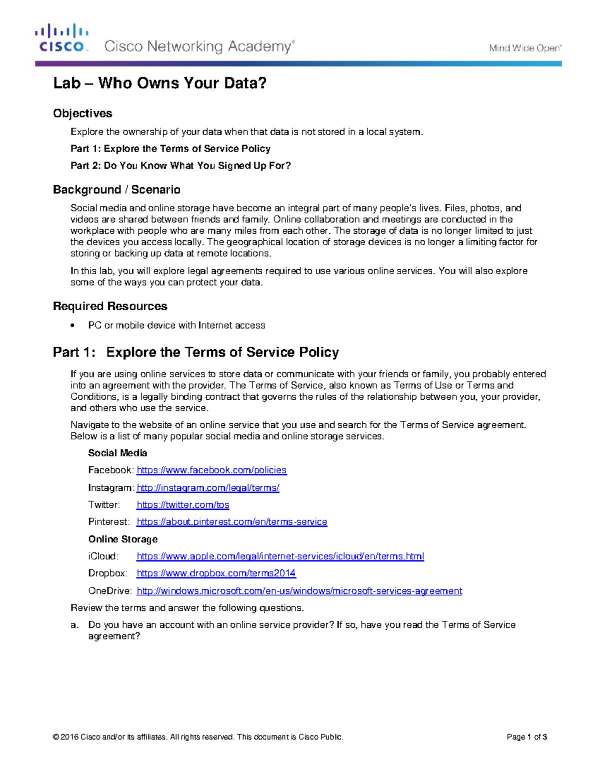 3.1.2.5 Lab - Understanding Data Ownership and TOS Agreements - Studocu