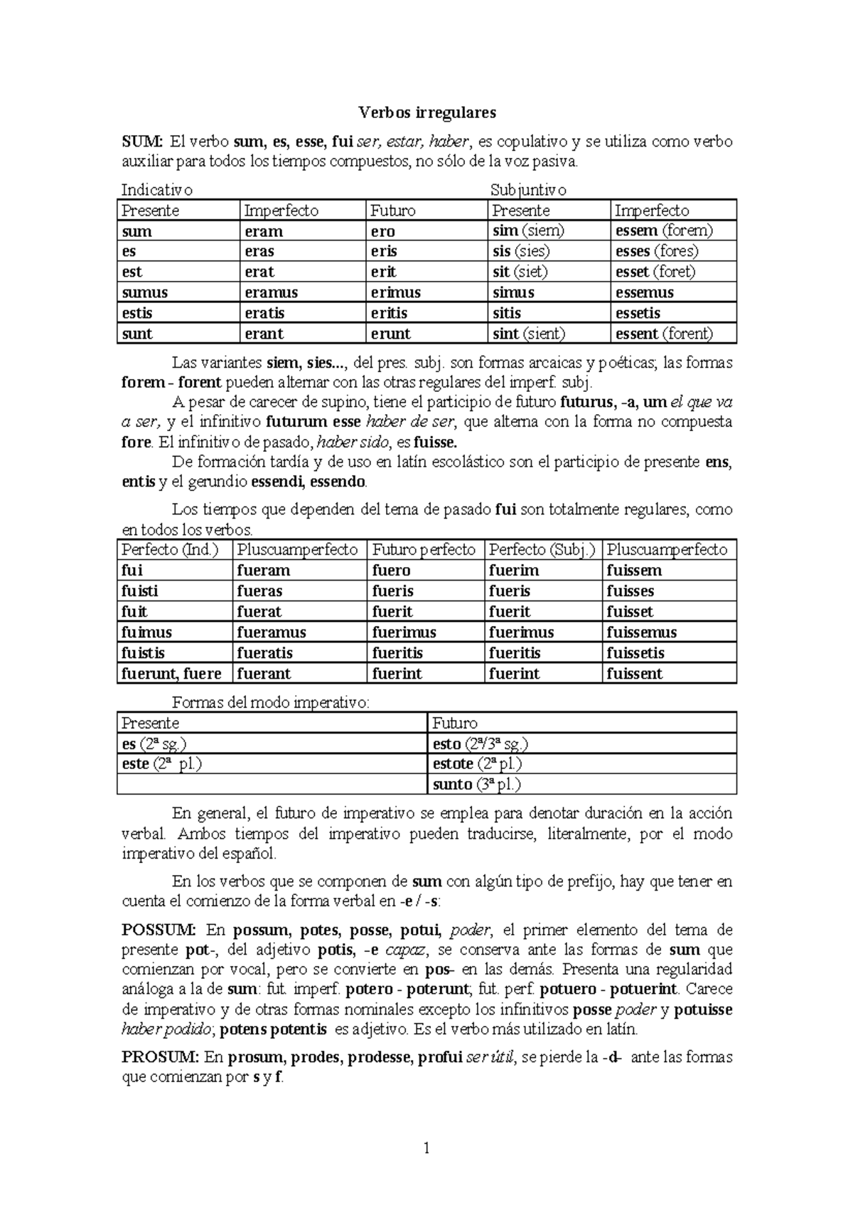 16 Verbos Irregulares en Latín: Estudio de "Sum" y Otros - Studocu