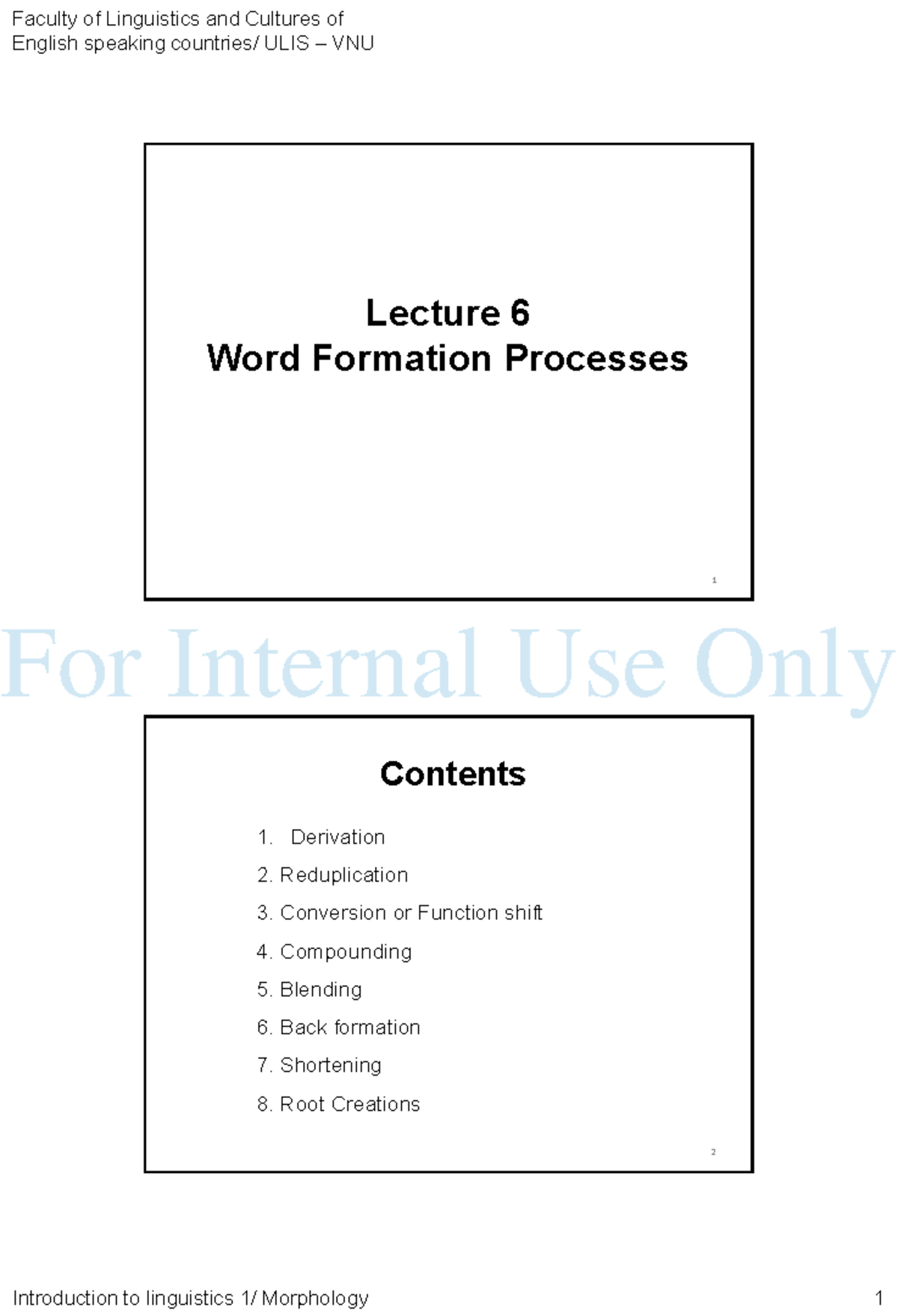 Lecture 6: Word Formation Processes in Morphology (Linguistics) - Studocu